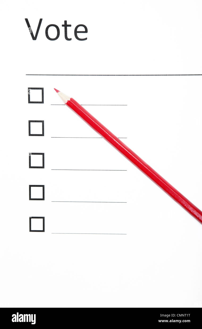 Voting bulletin with red pencil to make choice Stock Photo - Alamy