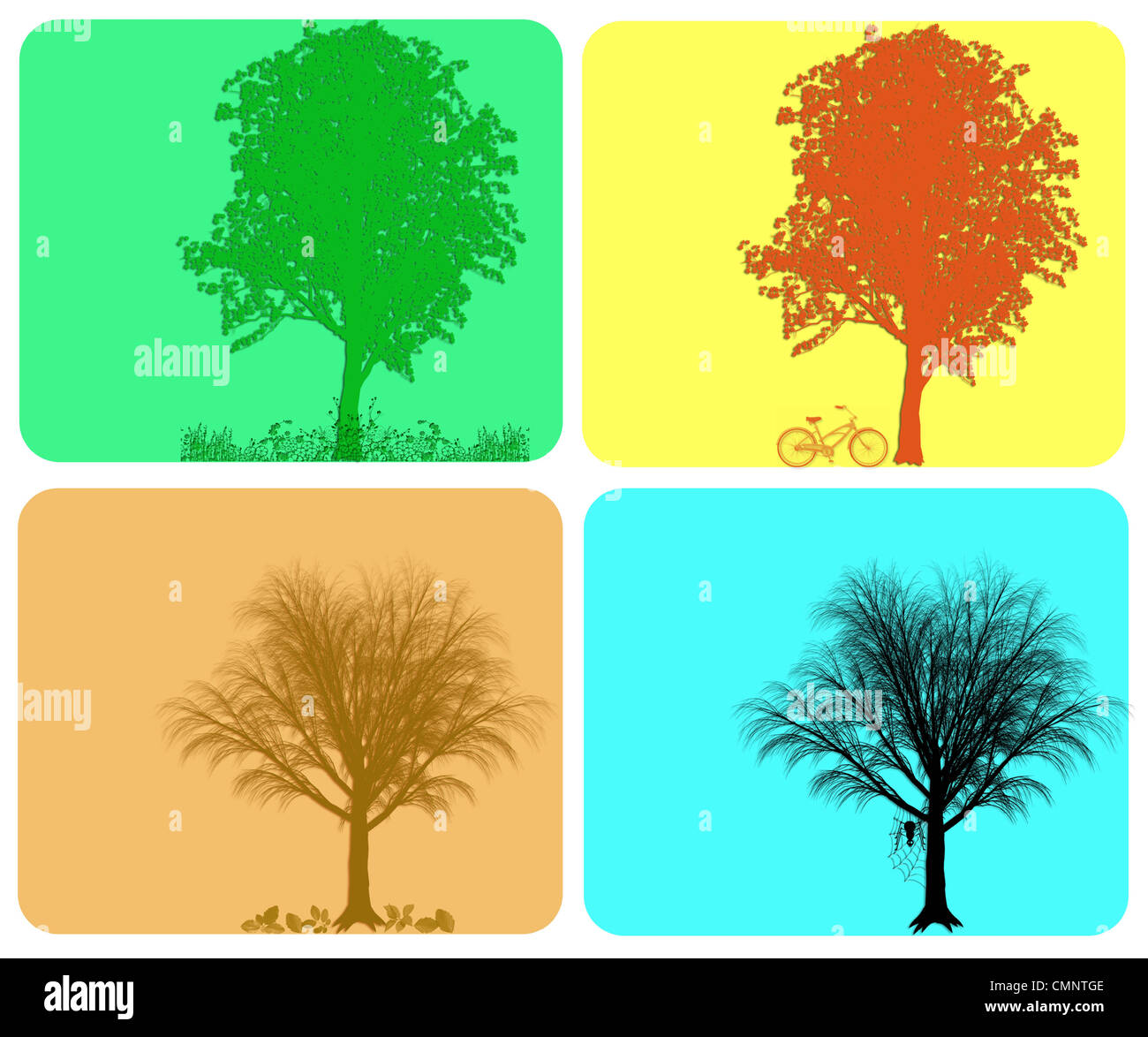 Four season colorful background with different actions Stock Photo - Alamy