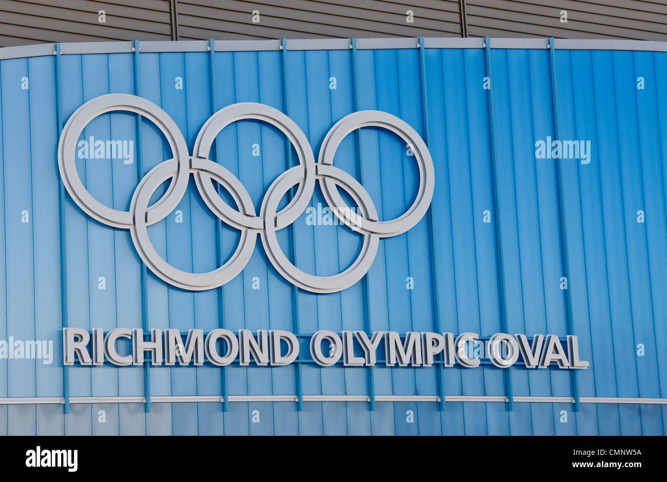 Detail image of the Olympic rings on the speed skating oval in Richmond ...
