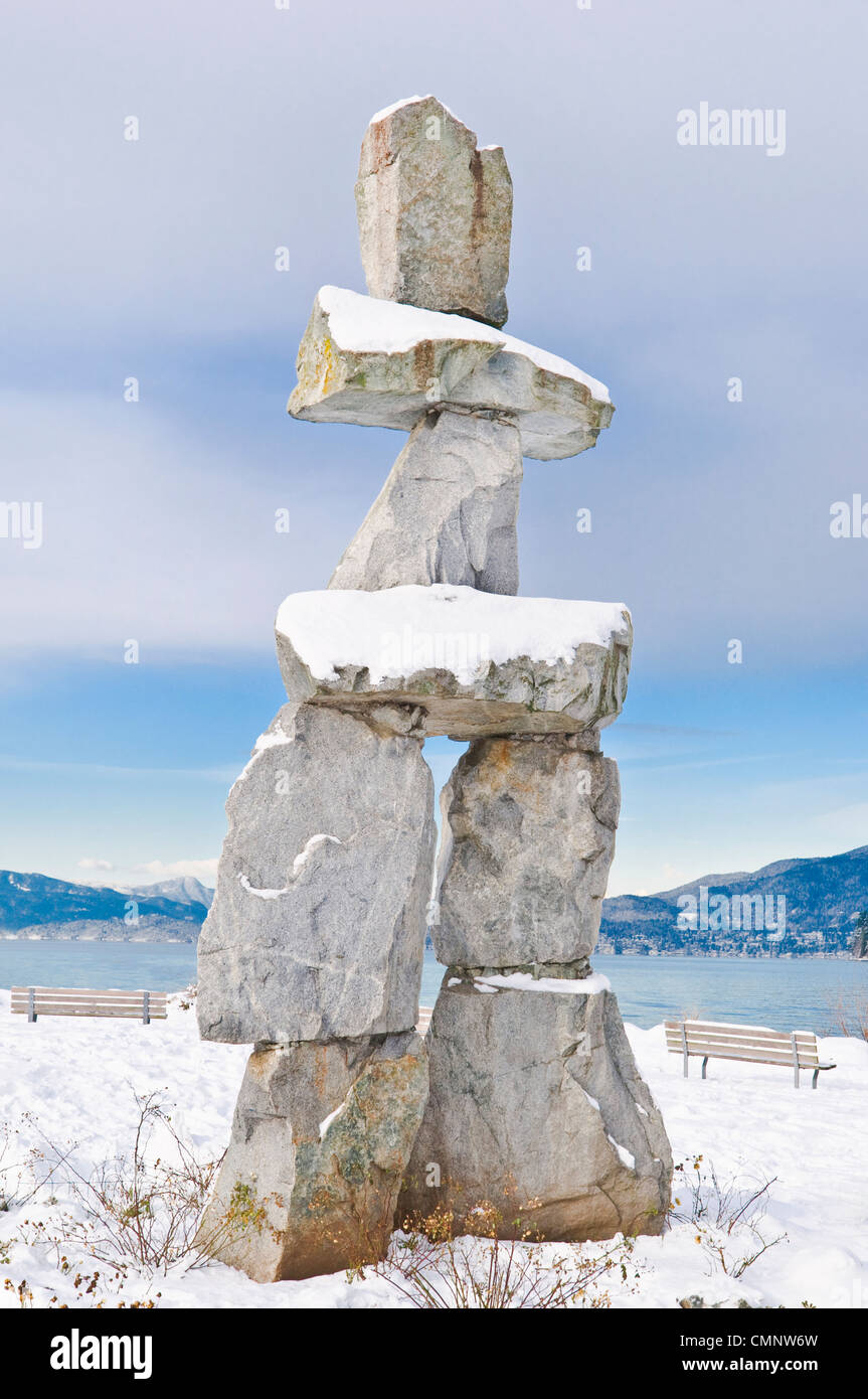 Inukshuk at English Bay in downtown Vancouver, British Columbia Stock ...