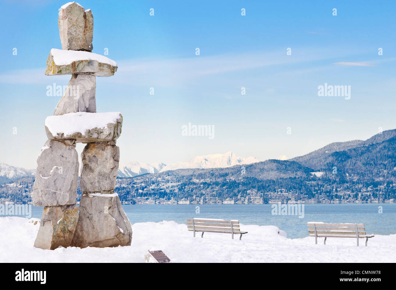 Inukshuk by English Bay in downtown Vancouver, British Columbia Stock ...