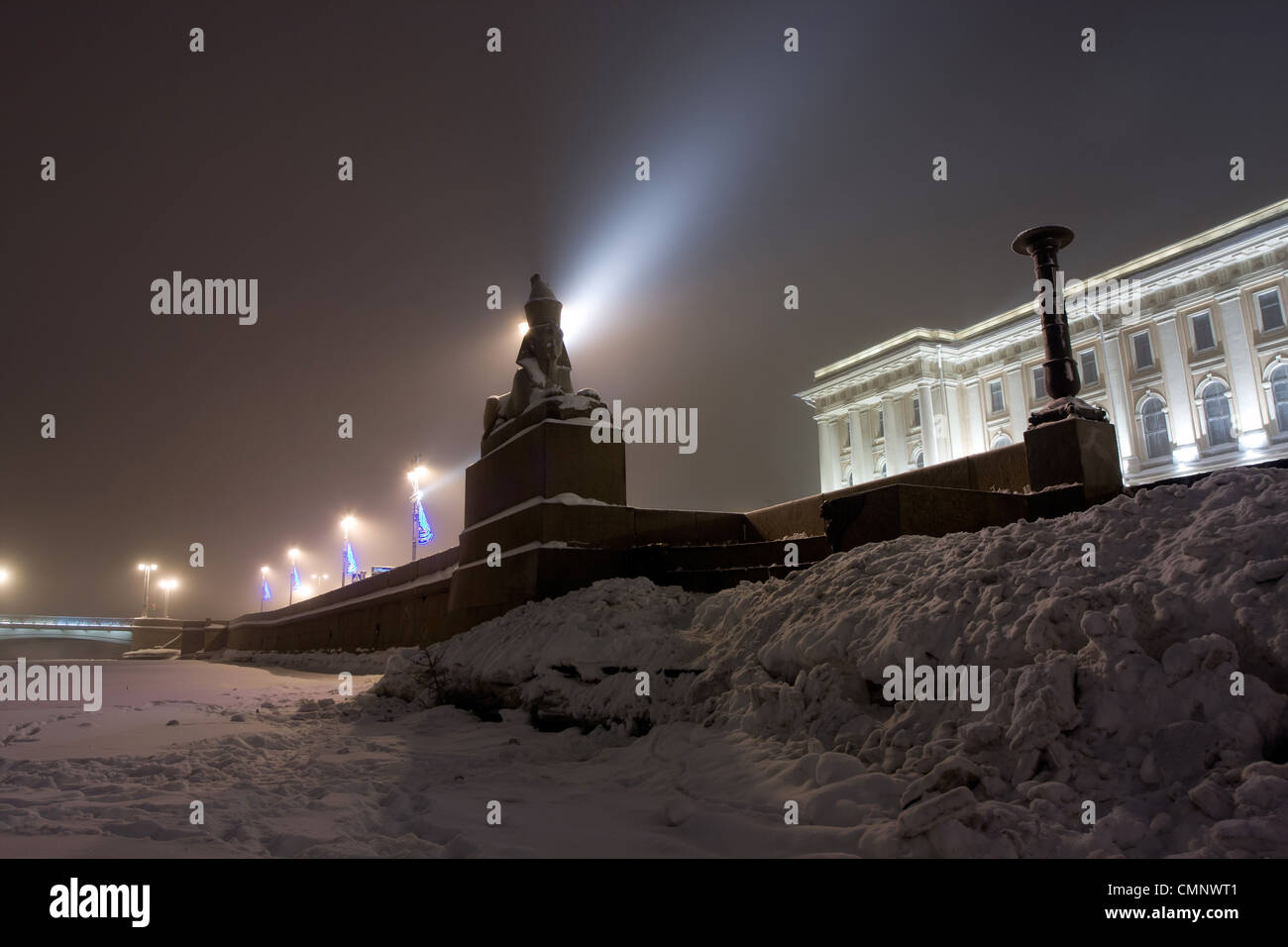 Russia Saint-Petersburg , Egyptian Sphinx, Amenhotep III ,Winter, snow ...