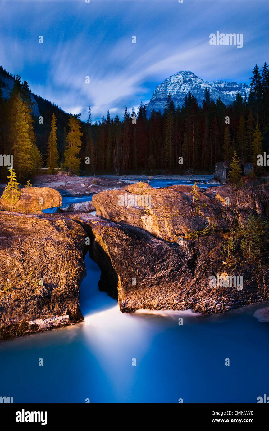 Stream and Mount Stephen at dusk, Yoho National Park, British Columbia ...