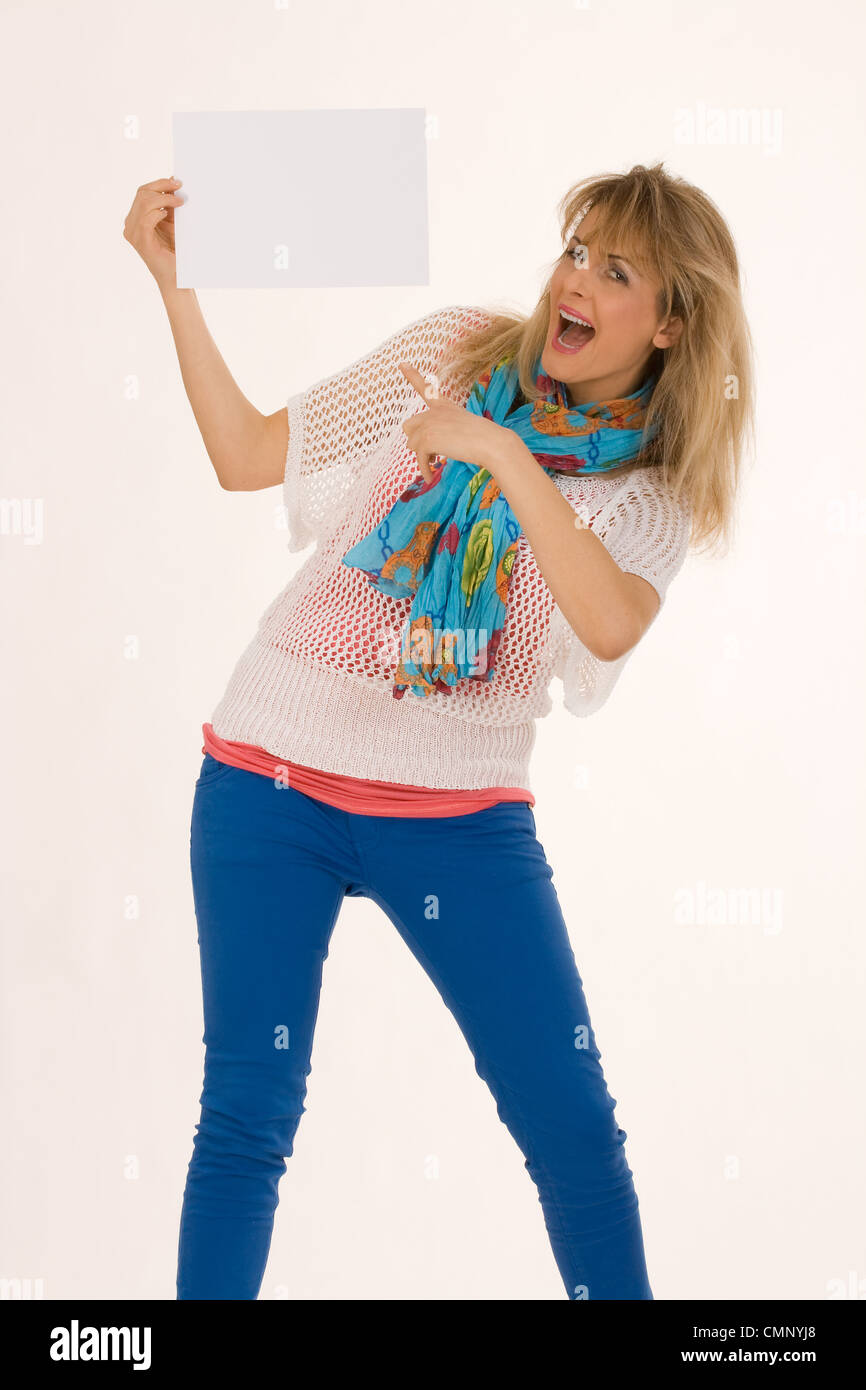 Woman holds placard white hi-res stock photography and images - Alamy