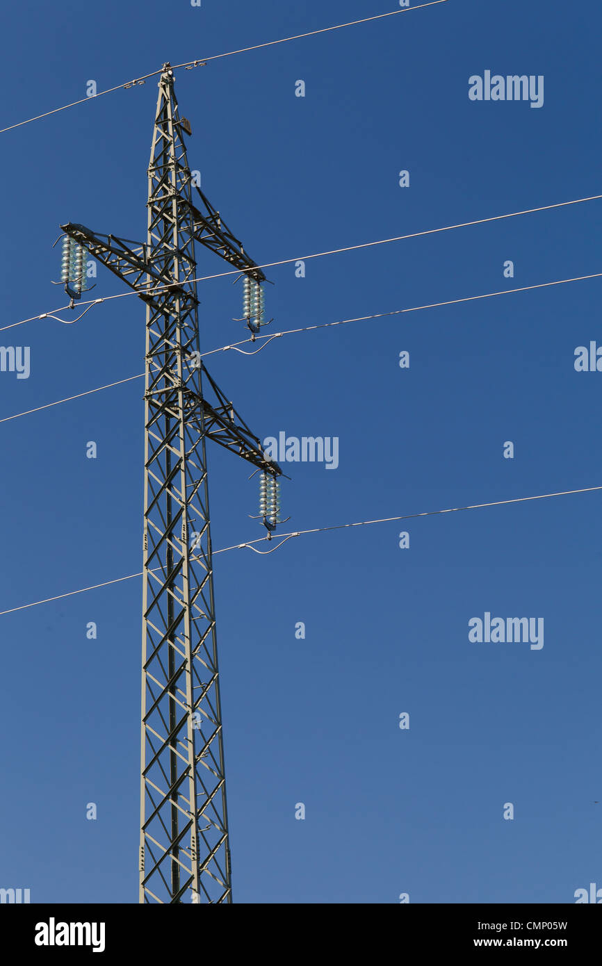 Electric Poerline structure on blue sky Stock Photo - Alamy