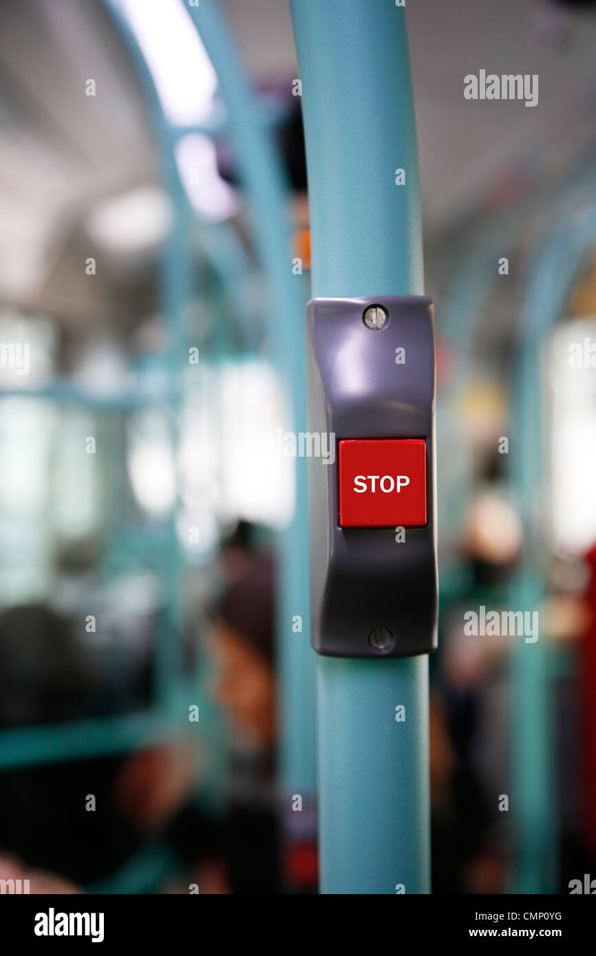 Stop button on a London City Bus Stock Photo - Alamy
