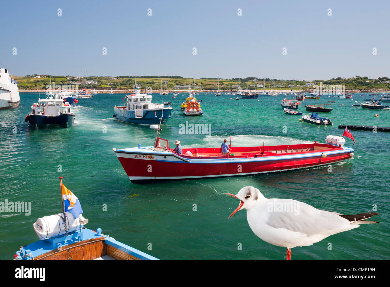 Boats in Hugh Town harbour, St Marys, the Isles of Scilly, UK Stock ...