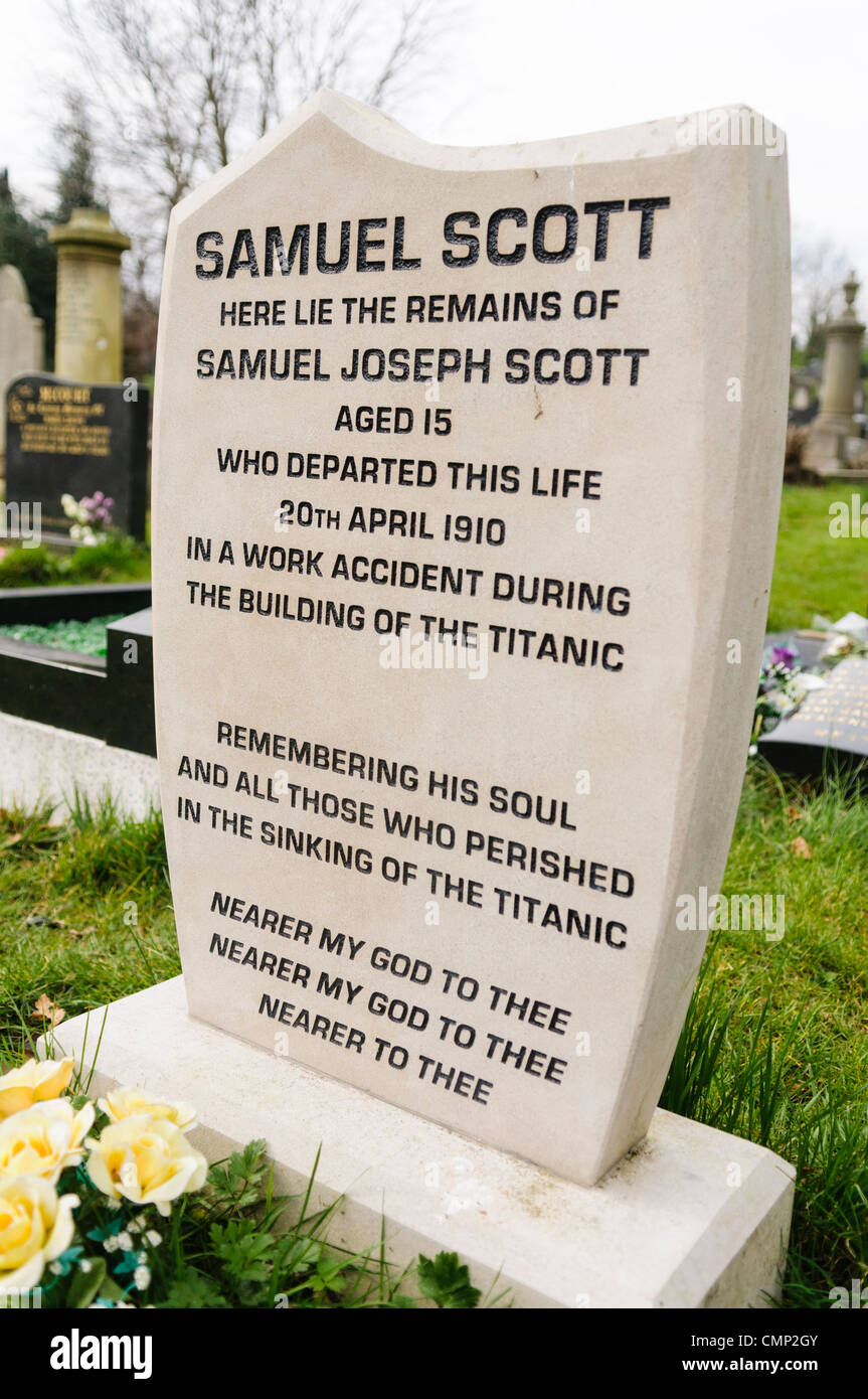 Grave of Samuel Scott, killed aged 15 while working on Titanic ...