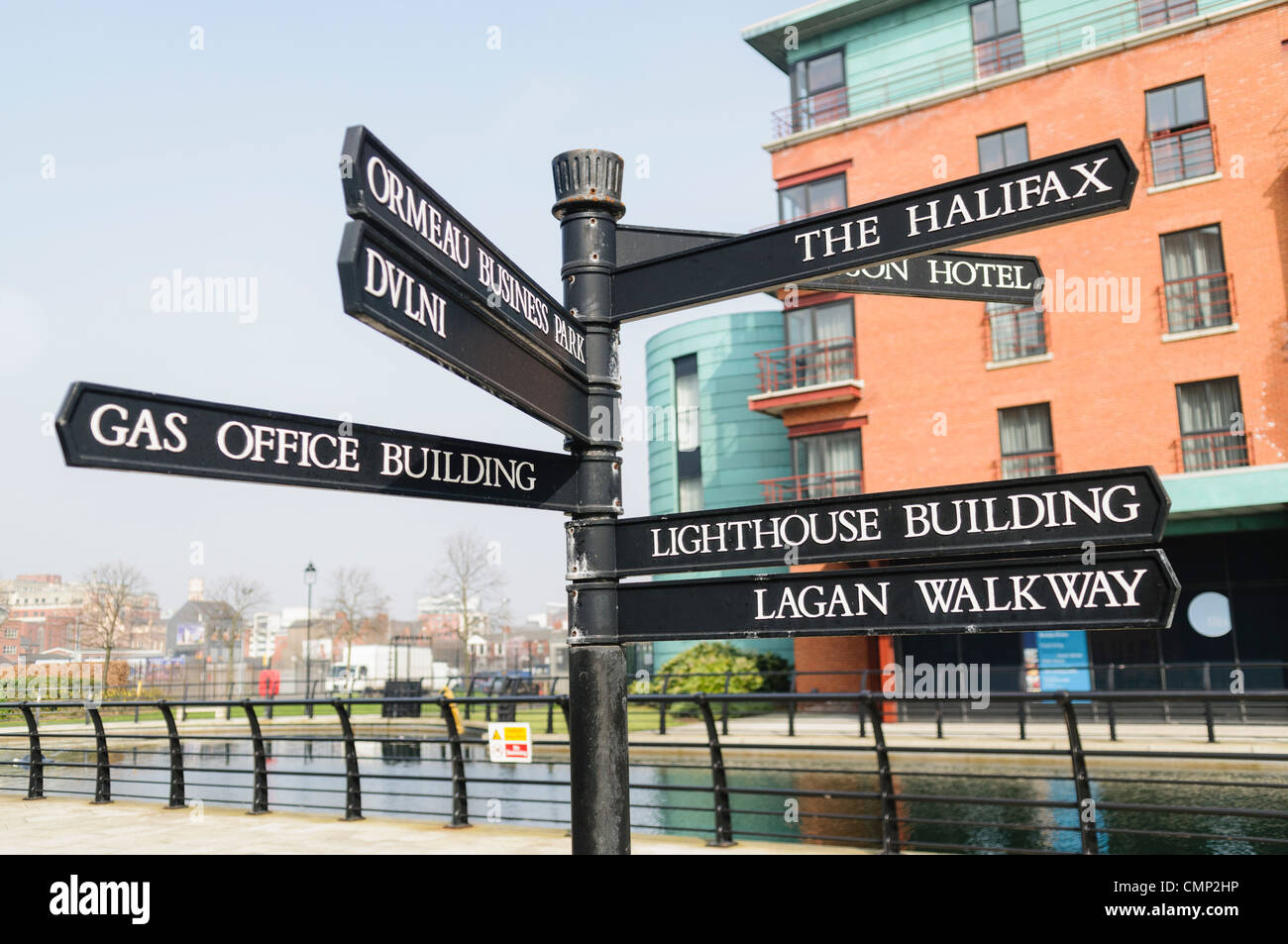 Direction signs at Belfast Gasworks Stock Photo - Alamy