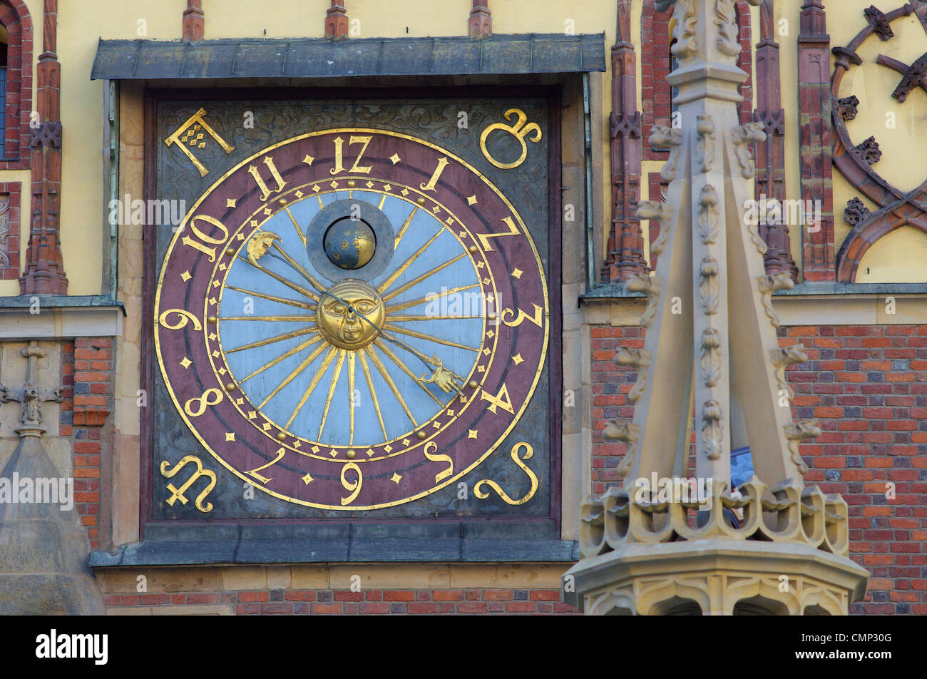 Wroclaw Townhall gothic tower clock and pillory Poland Stock Photo - Alamy