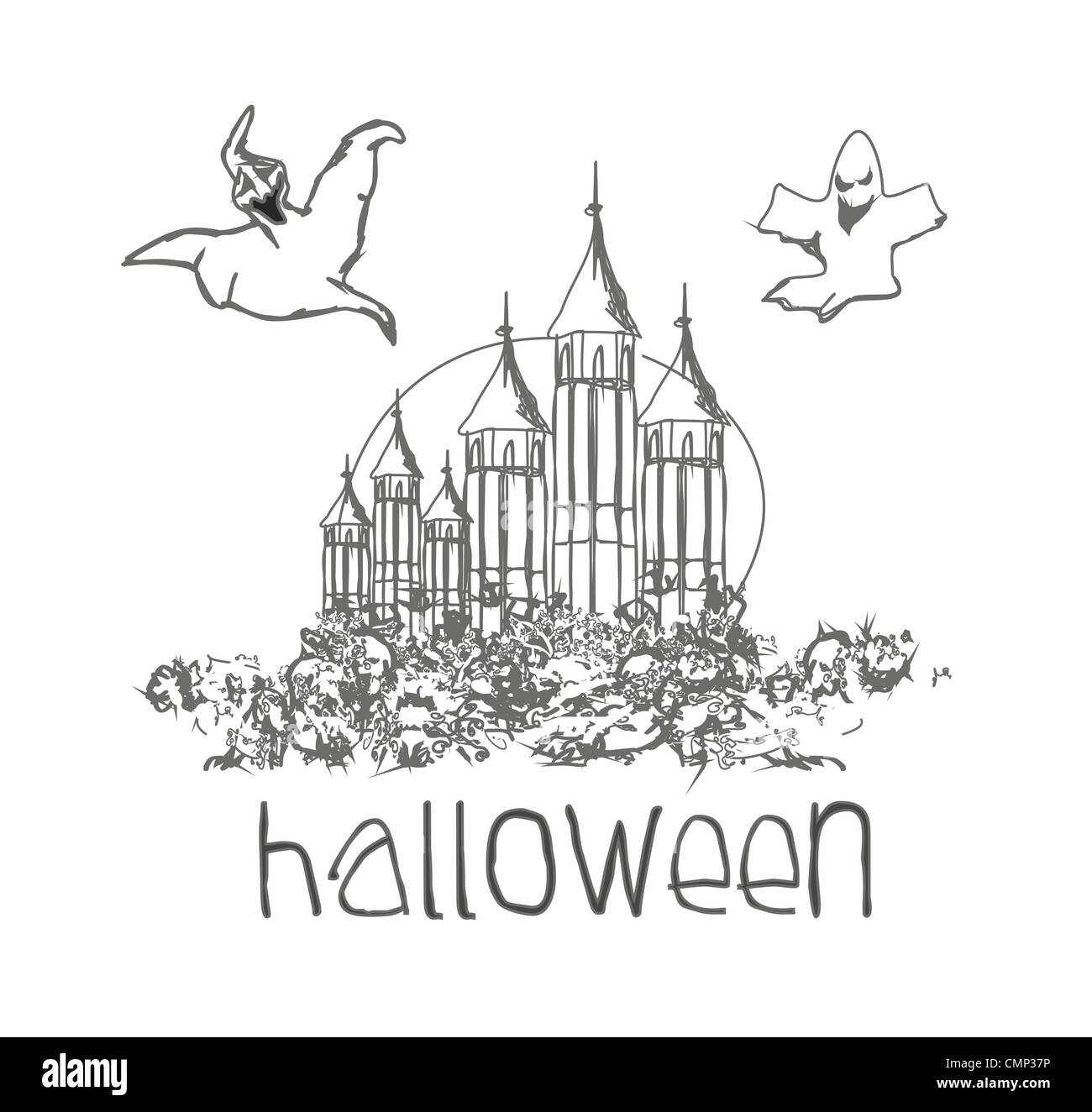 Halloween haunted house doodles ghost hi-res stock photography and ...