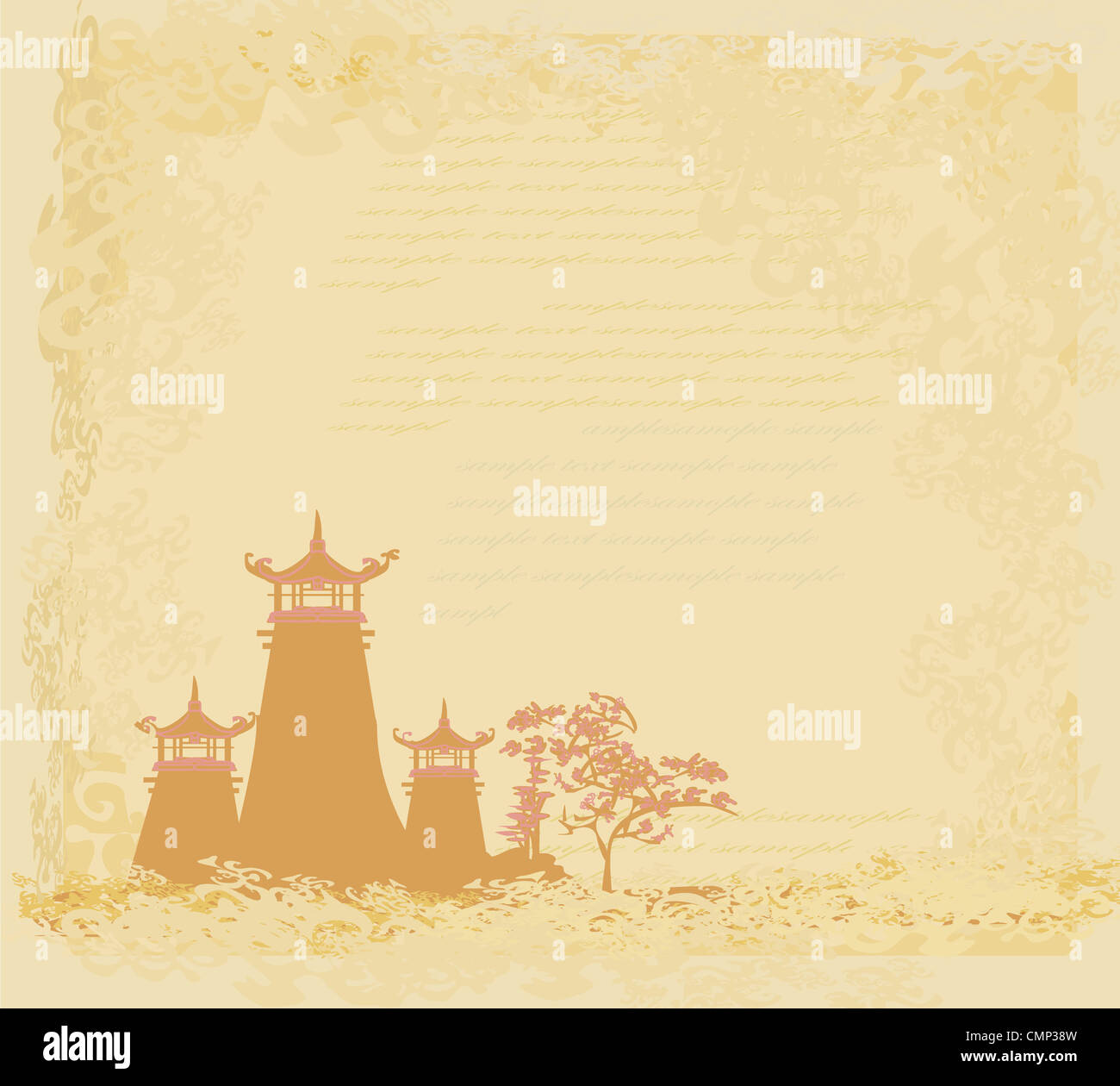 old paper with Asian Landscape Stock Photo - Alamy