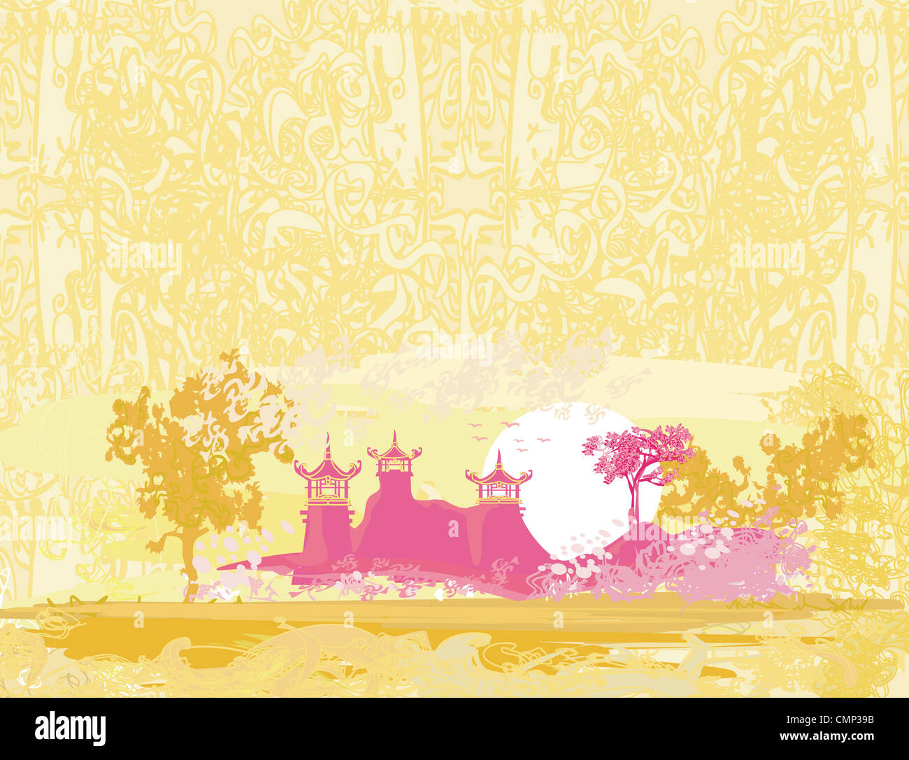 old paper with Asian Landscape Stock Photo - Alamy