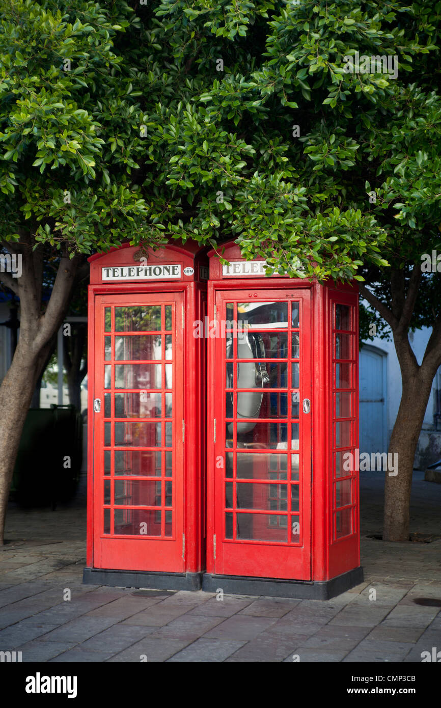Traditional old British telephone boxes, Rock of Gibraltar Stock Photo ...