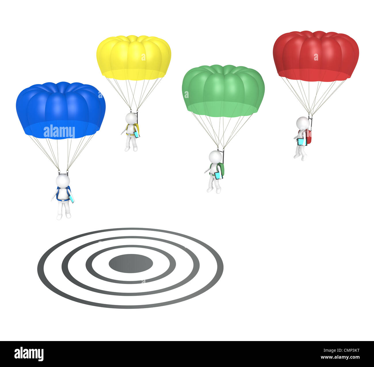 3D little human characters X 4 with Parachutes and Tablet Pad Computers ...