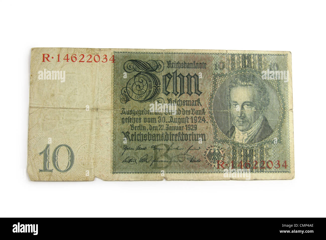 German 1929 "10 Mark" bill from the Reichsbank Stock Photo - Alamy