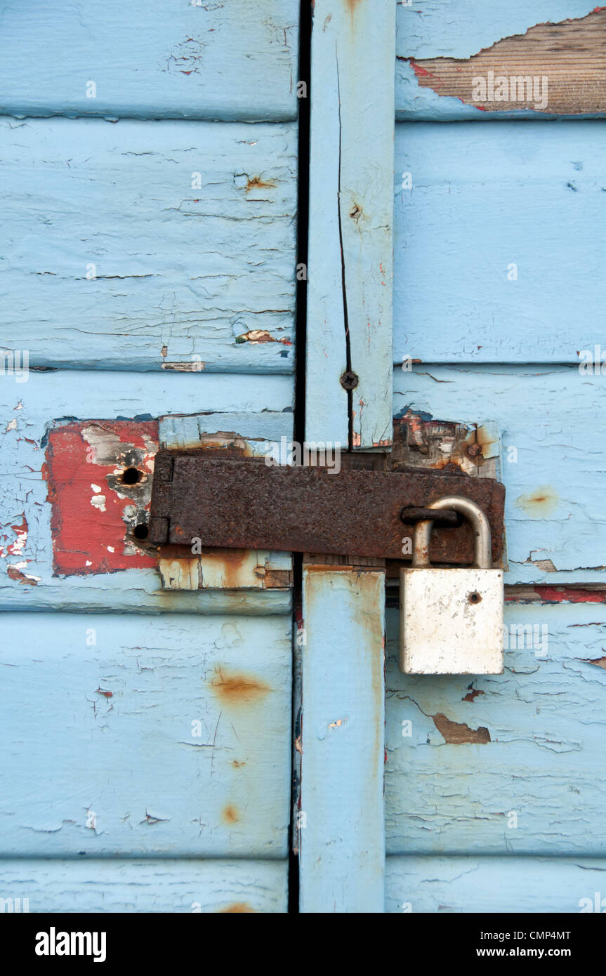 A lock on a beach hut door in England Stock Photo - Alamy