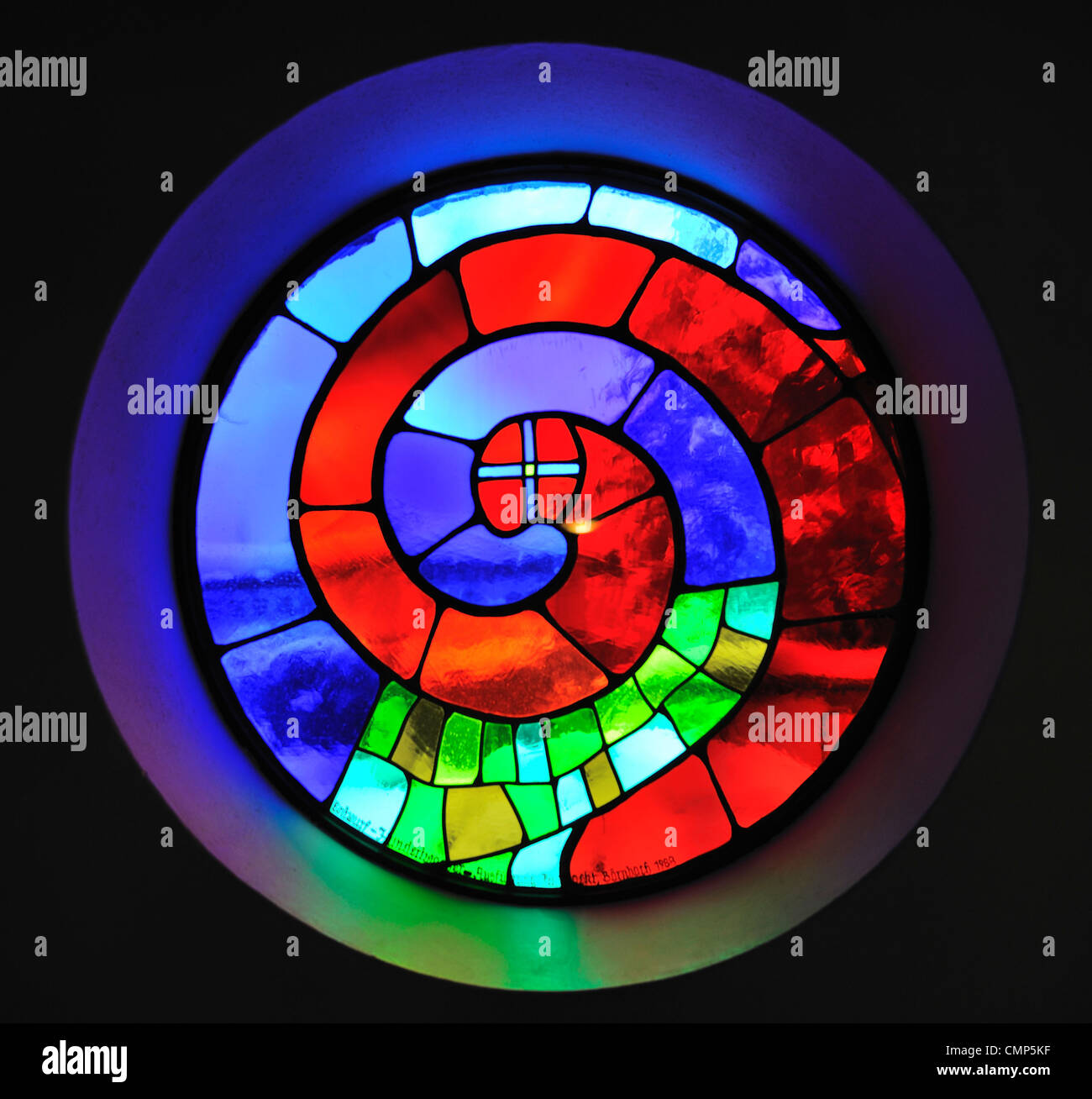 Stained glass window in the church designed by Friedensreich ...