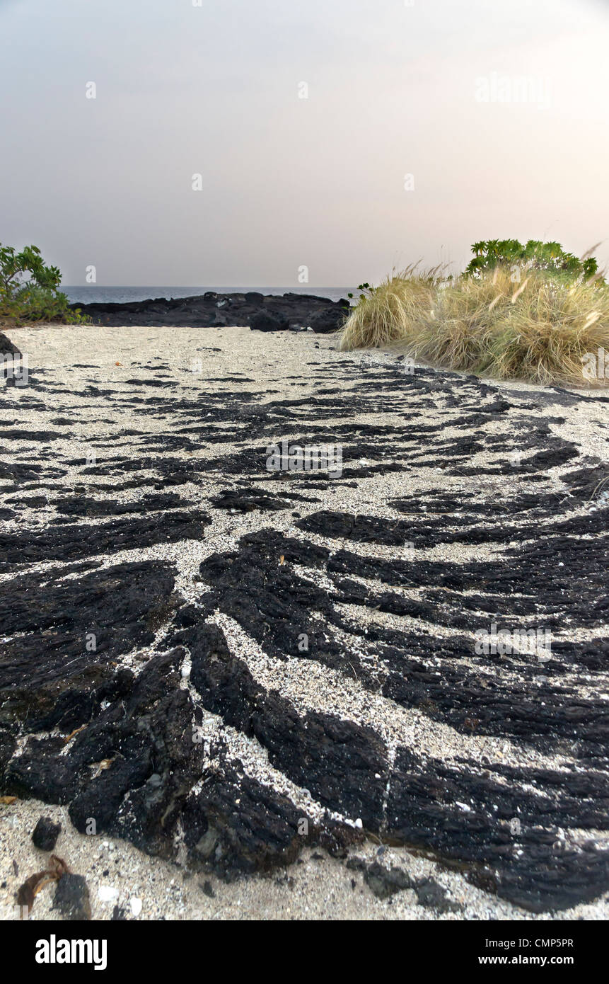 zebra stripes pattern from lava and sand, Big Island, Hawaii Stock ...