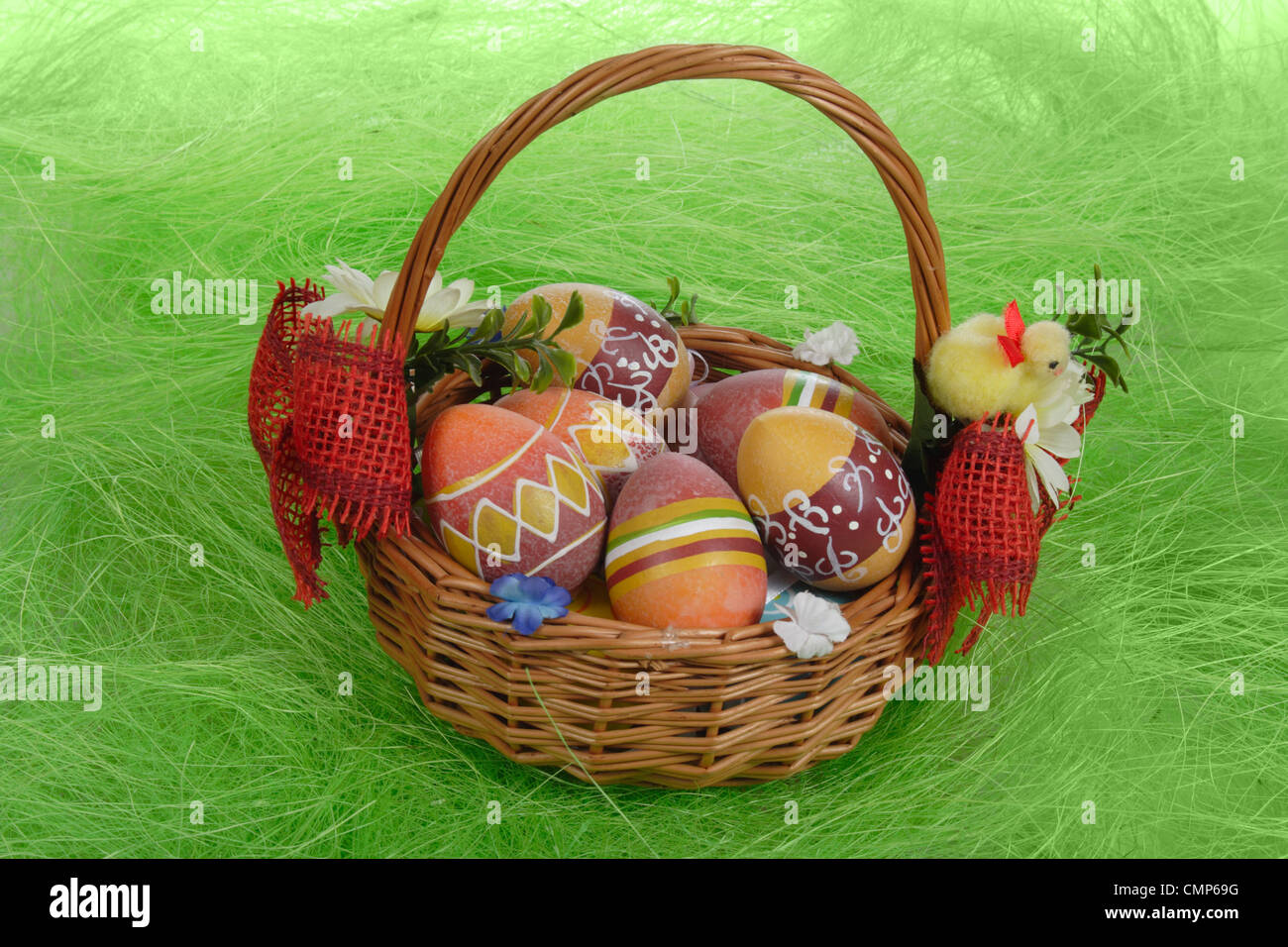 Easter eggs in basket on green Grass Stock Photo - Alamy
