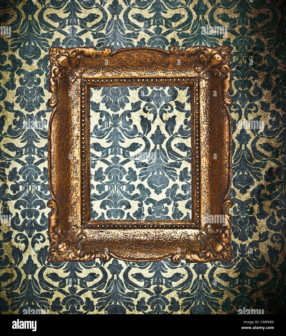 Ornamental gold frame on a damask wallpaper Stock Photo - Alamy
