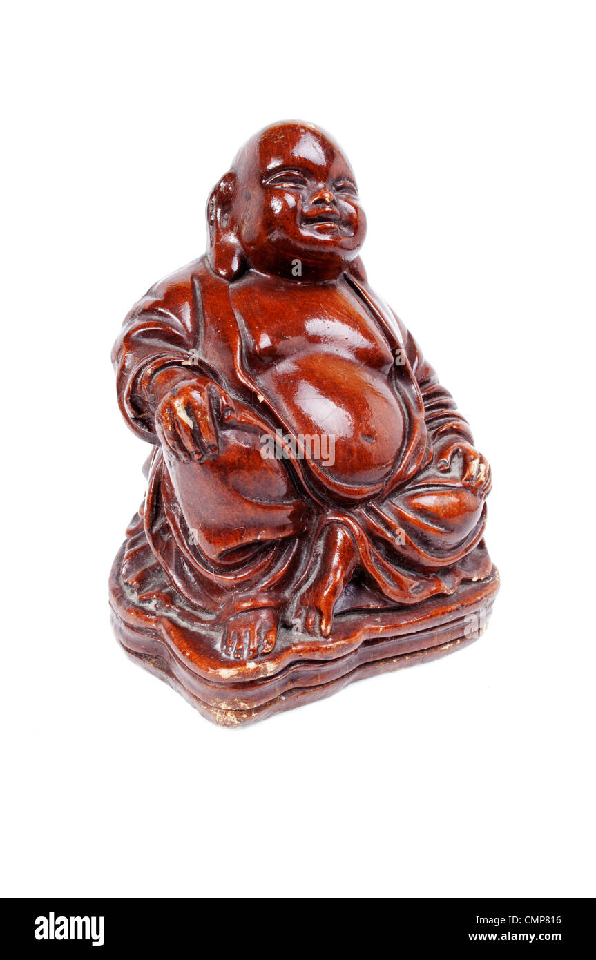 Brown old buddha made of wood isolated on white Stock Photo - Alamy