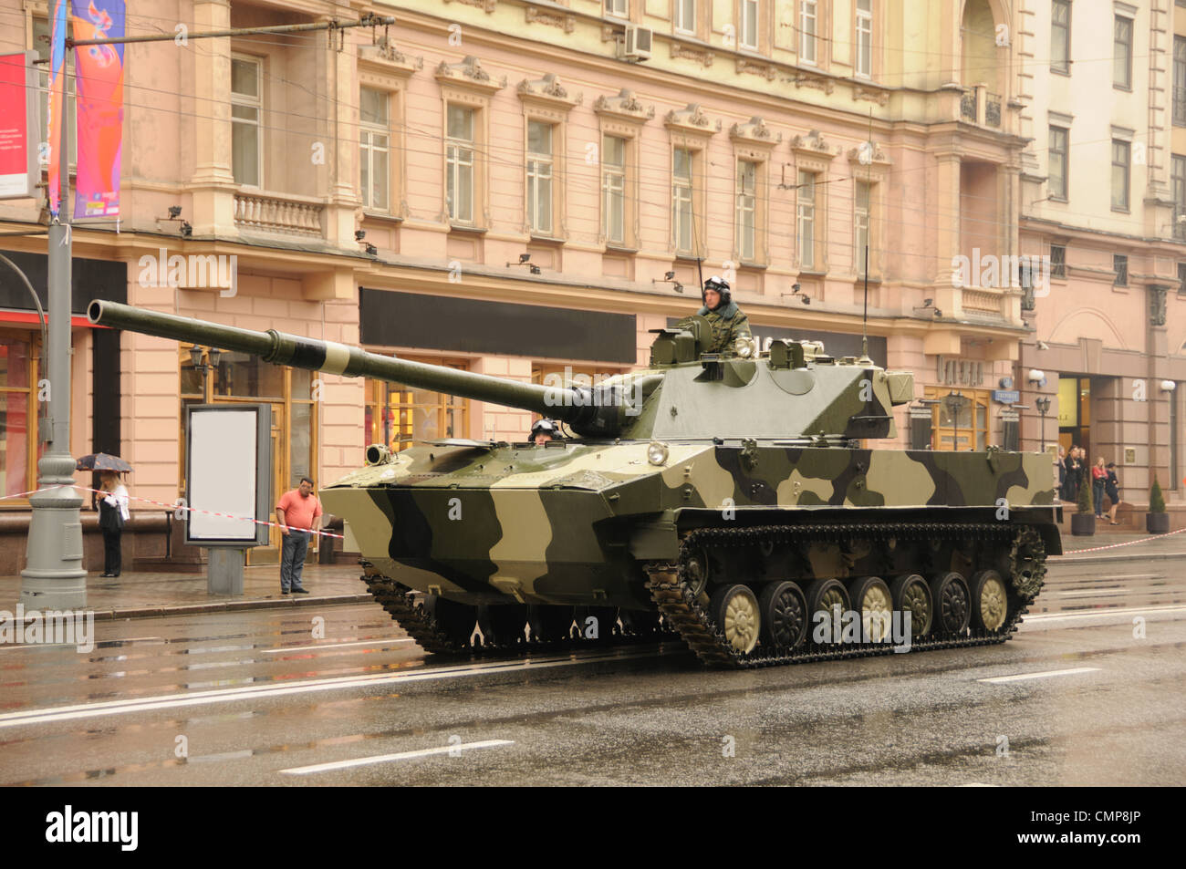 Modern tanks on rehearsal of military parade in Moscow, Russia Stock ...