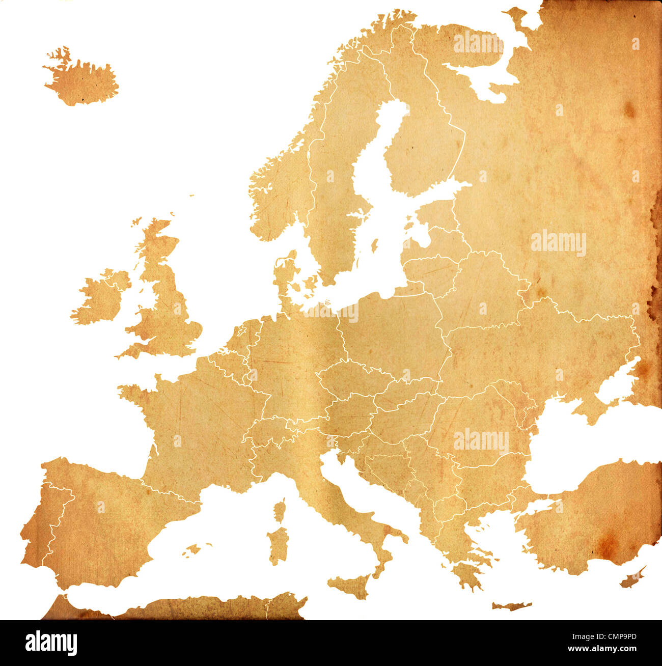 Grunge Europe map with old paper pattern isolated on white Stock Photo ...