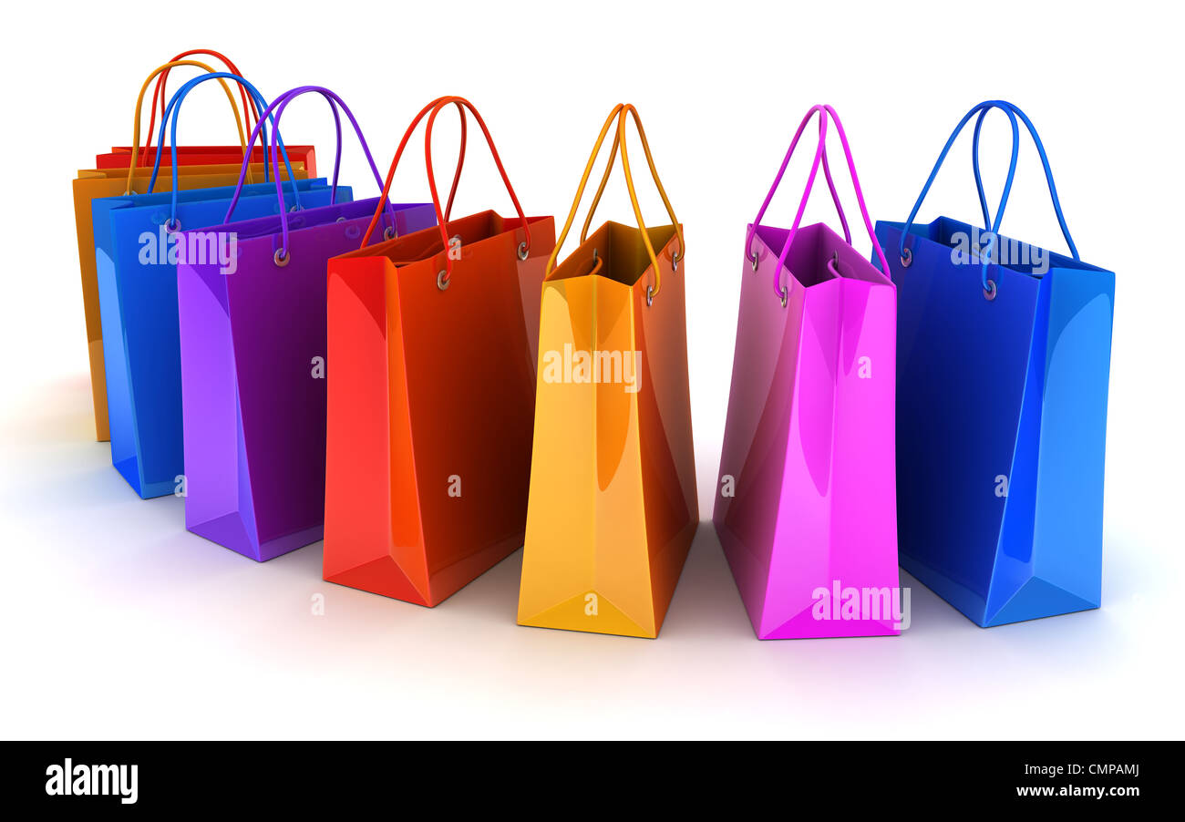 Row shop bags (done in 3d, on white backgound Stock Photo - Alamy