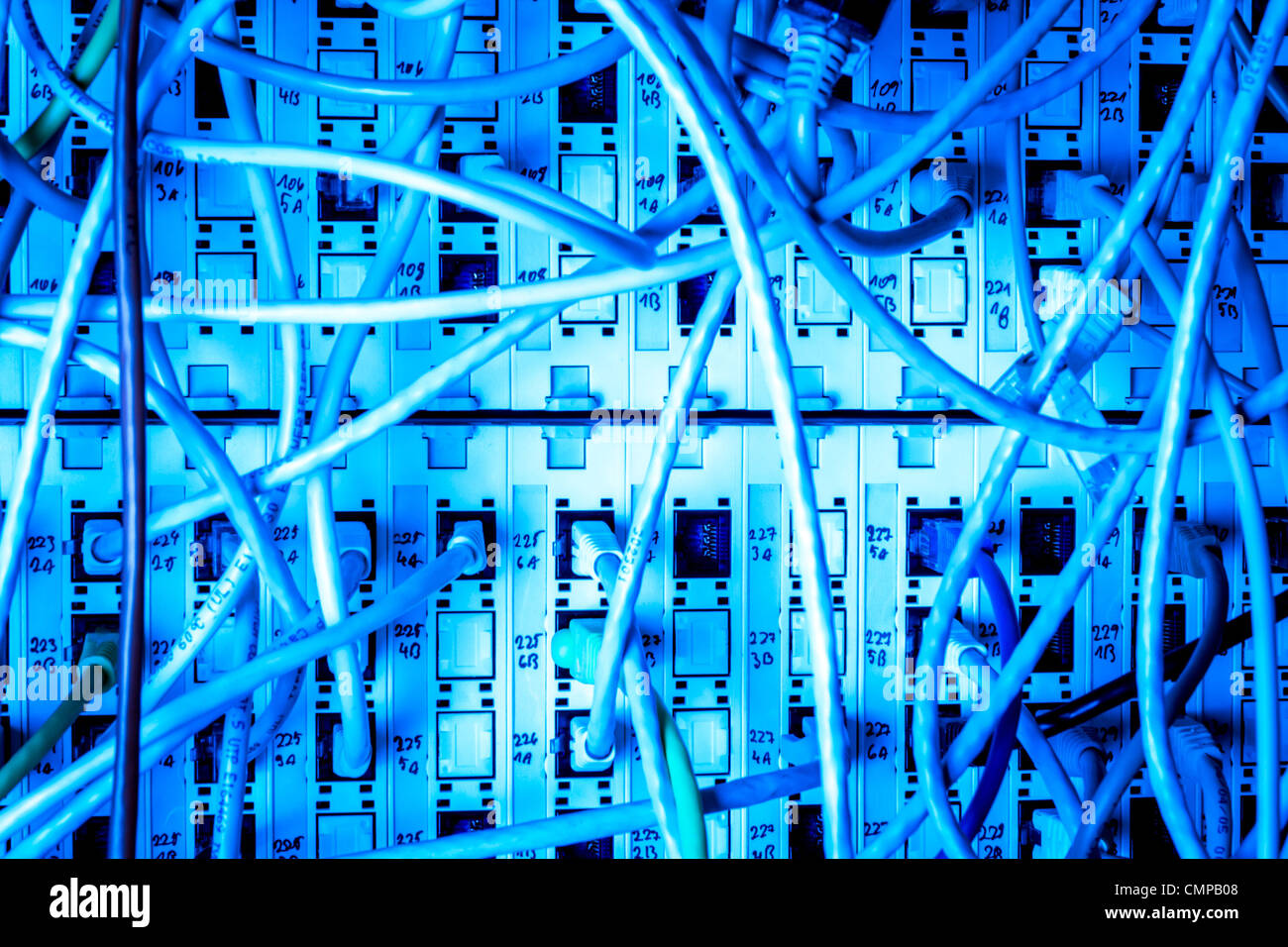 Concept of network infrastructure with cables connected to data center ...