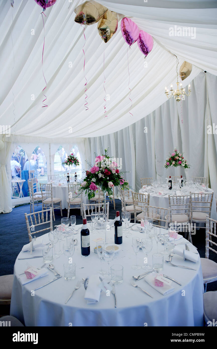 wedding breakfast reception tables with candles, gifts, favours and ...