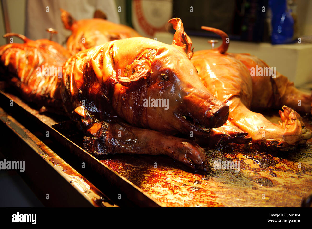 Whole Pig Roast Wedding Roasted Pig On Tray One Wedding Stock Photo