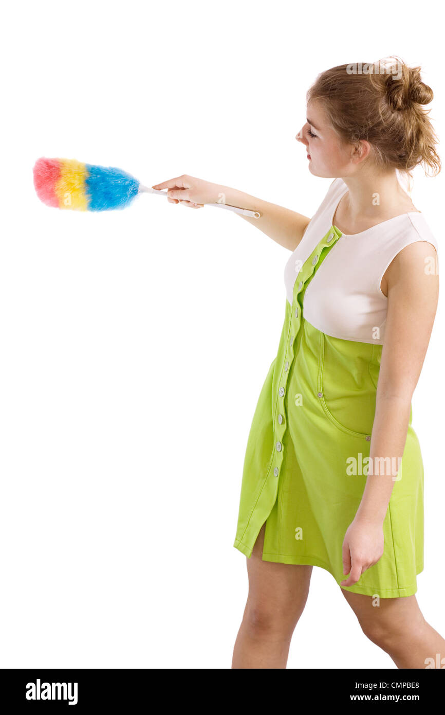 Girl with feather duster hi-res stock photography and images - Alamy