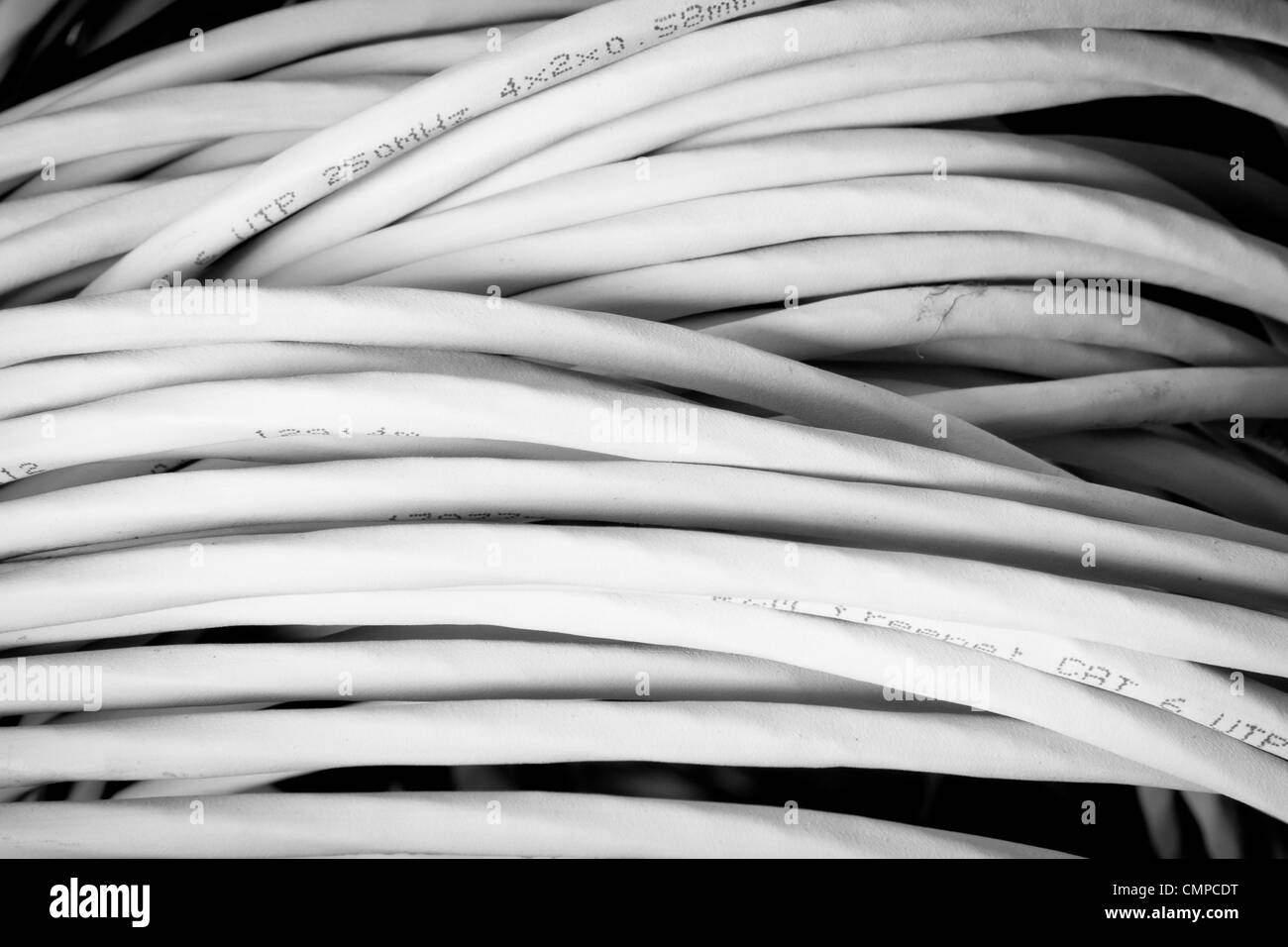 Network cables background Black and White Stock Photos & Images - Alamy