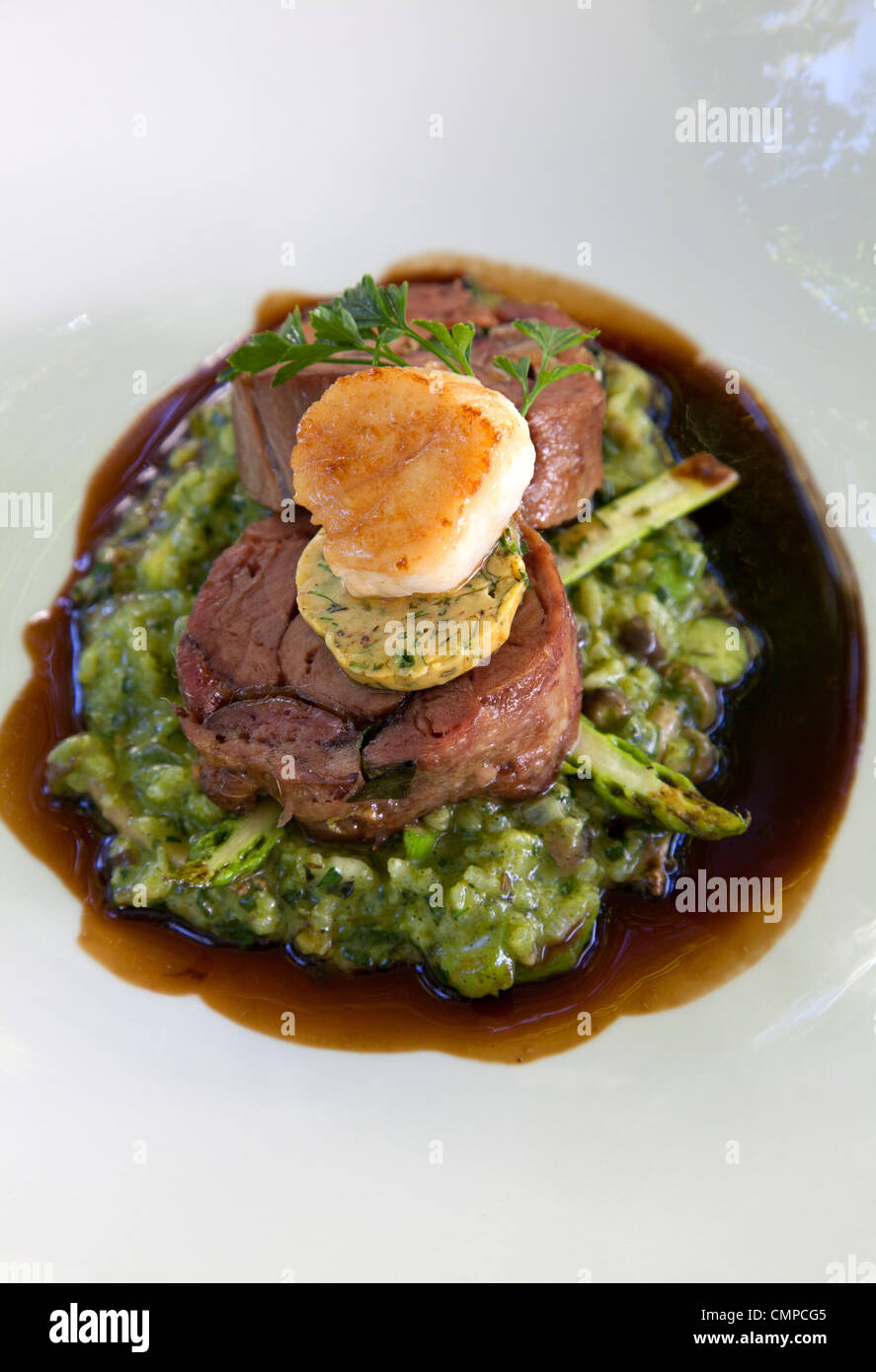 Plate of Veal and Risotto served at Grand Provence Vineyard in ...