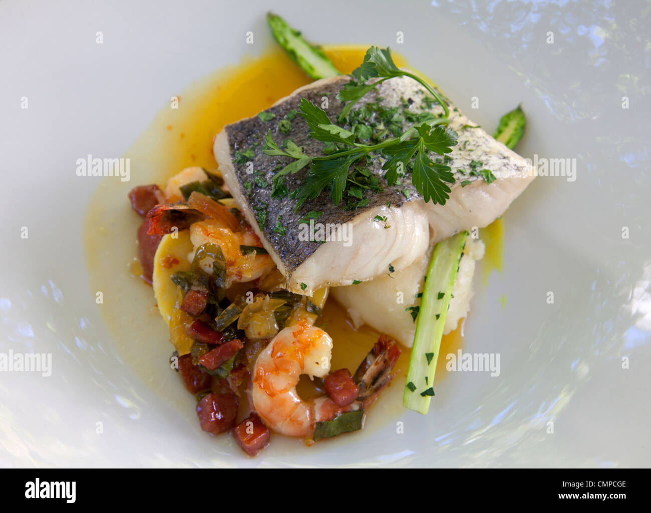 Plate of Hake and prawn ravioli served at Grand Provence Vineyard in ...