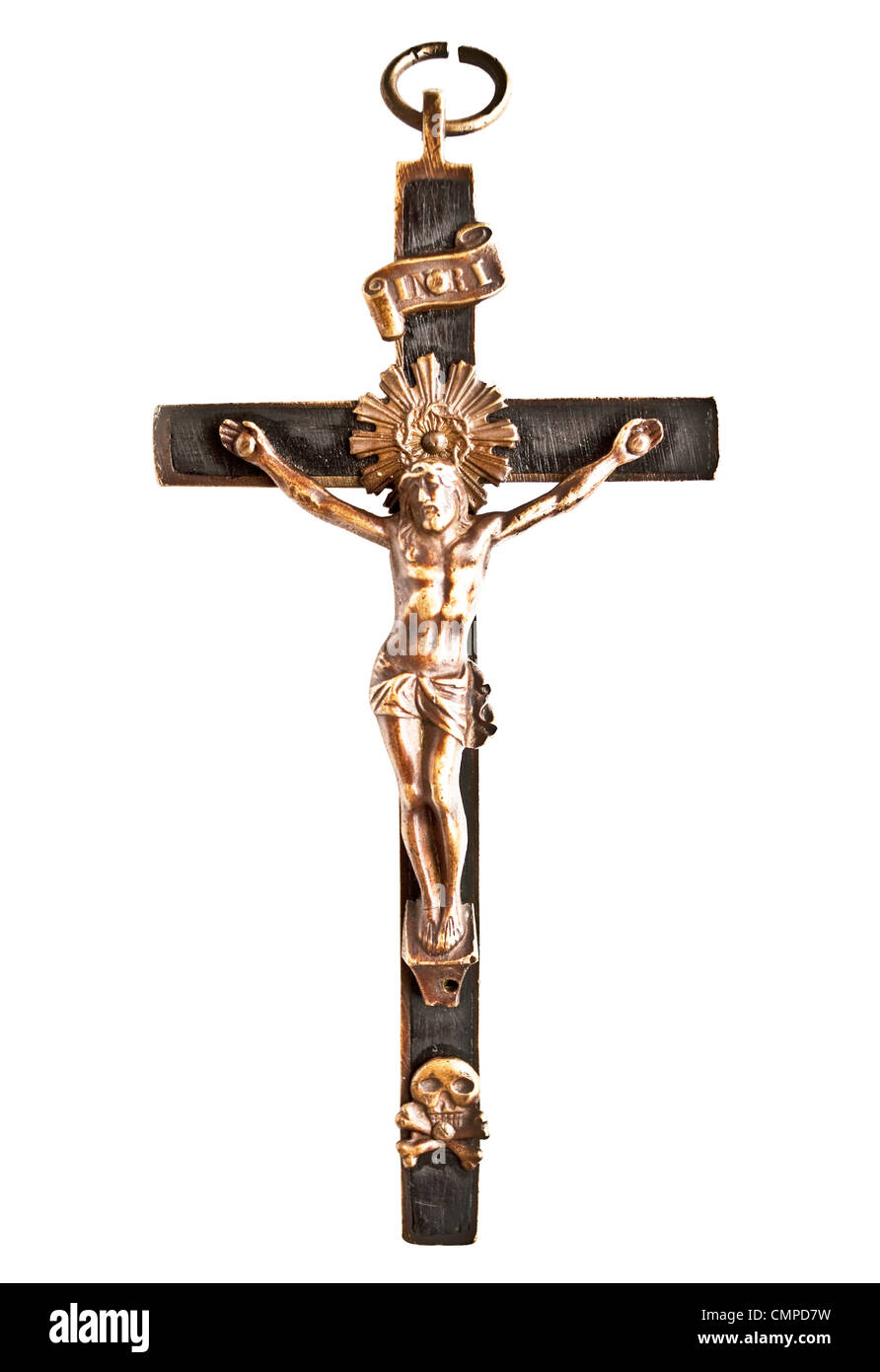Cross with crucified Jesus Christ isolated on white Stock Photo - Alamy