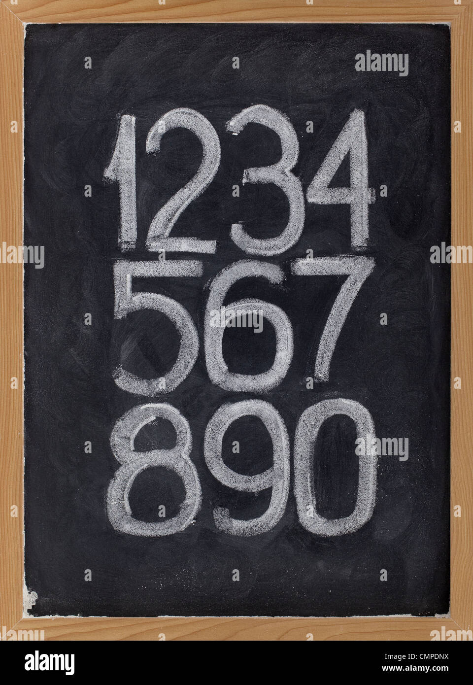 ten arabic numerals handwritten with white chalk on a blackboard Stock ...