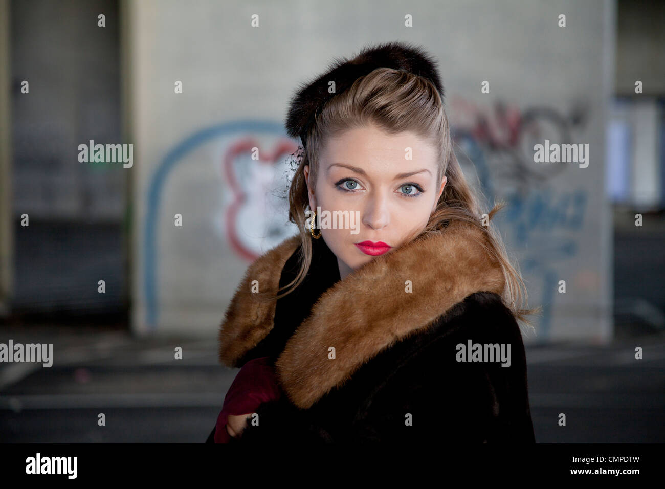 Photograph of a beautiful blond woman with a vintage or retro ...