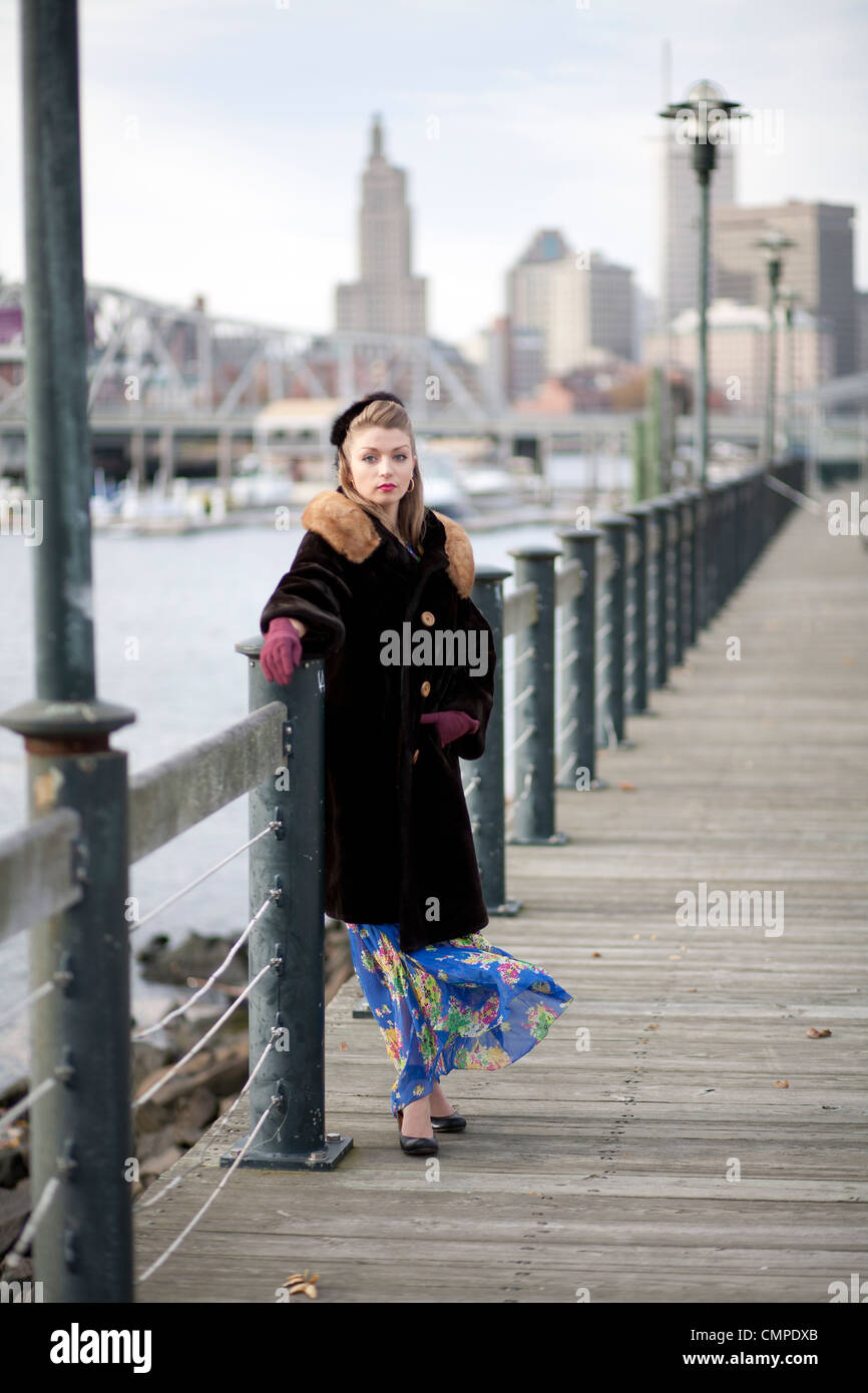 Photograph of a beautiful blond woman with a vintage or retro ...
