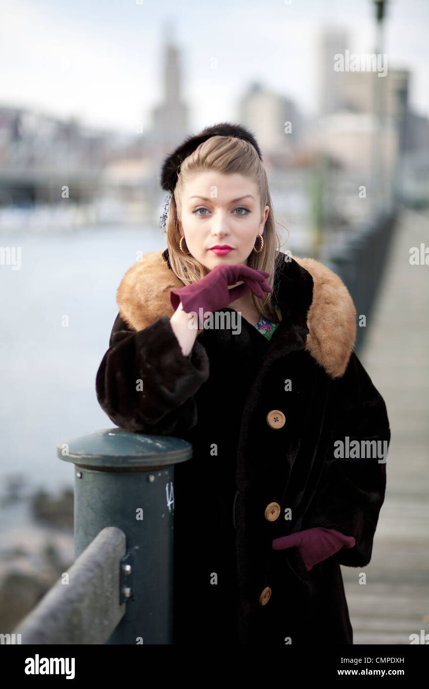 Photograph of a beautiful blond woman with a vintage or retro ...