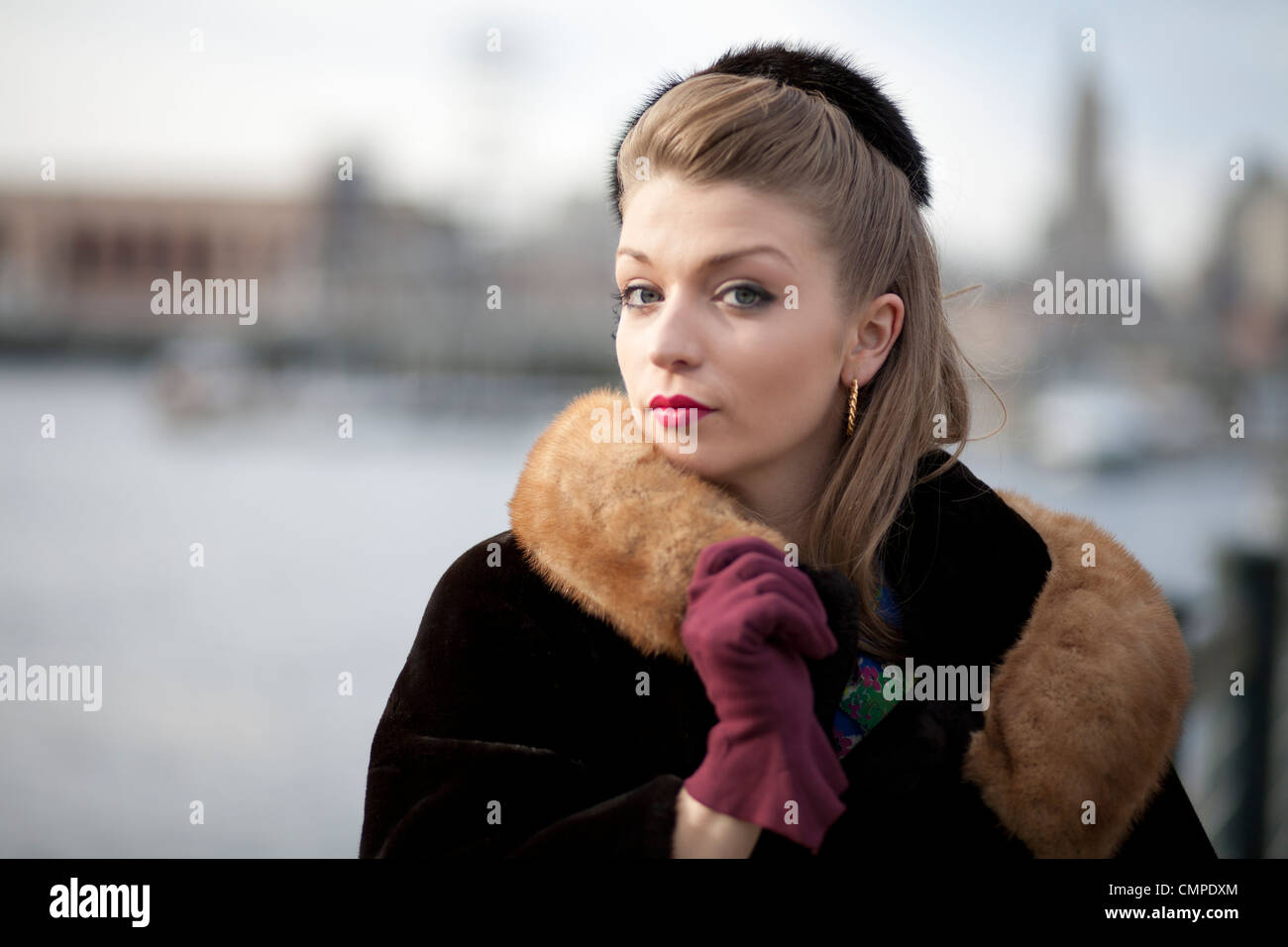 Photograph of a beautiful blond woman with a vintage or retro ...