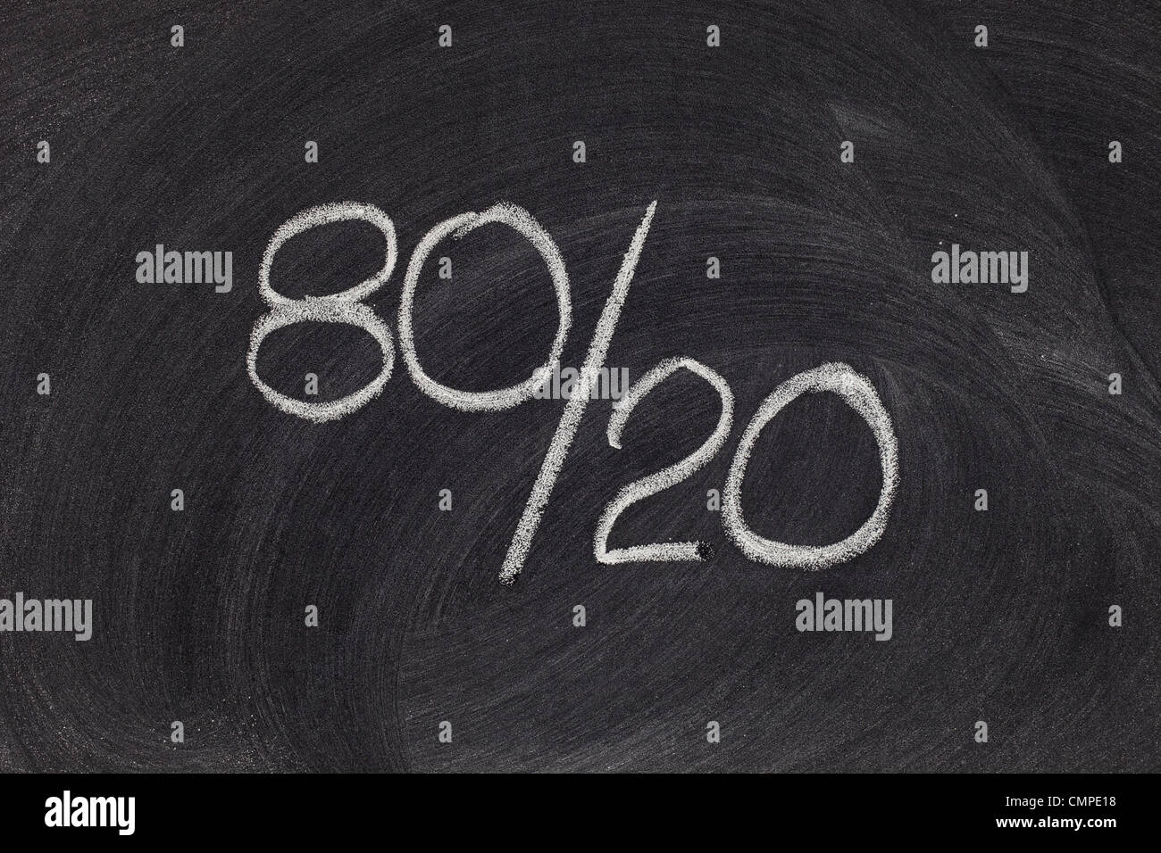 Pareto principle or eighty-twenty rule represented on a blackboard - white chalk handwriting ...