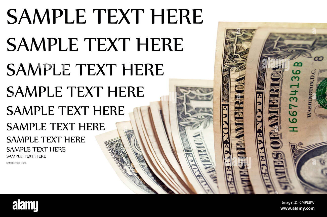 Money isolated on white with text space Stock Photo - Alamy