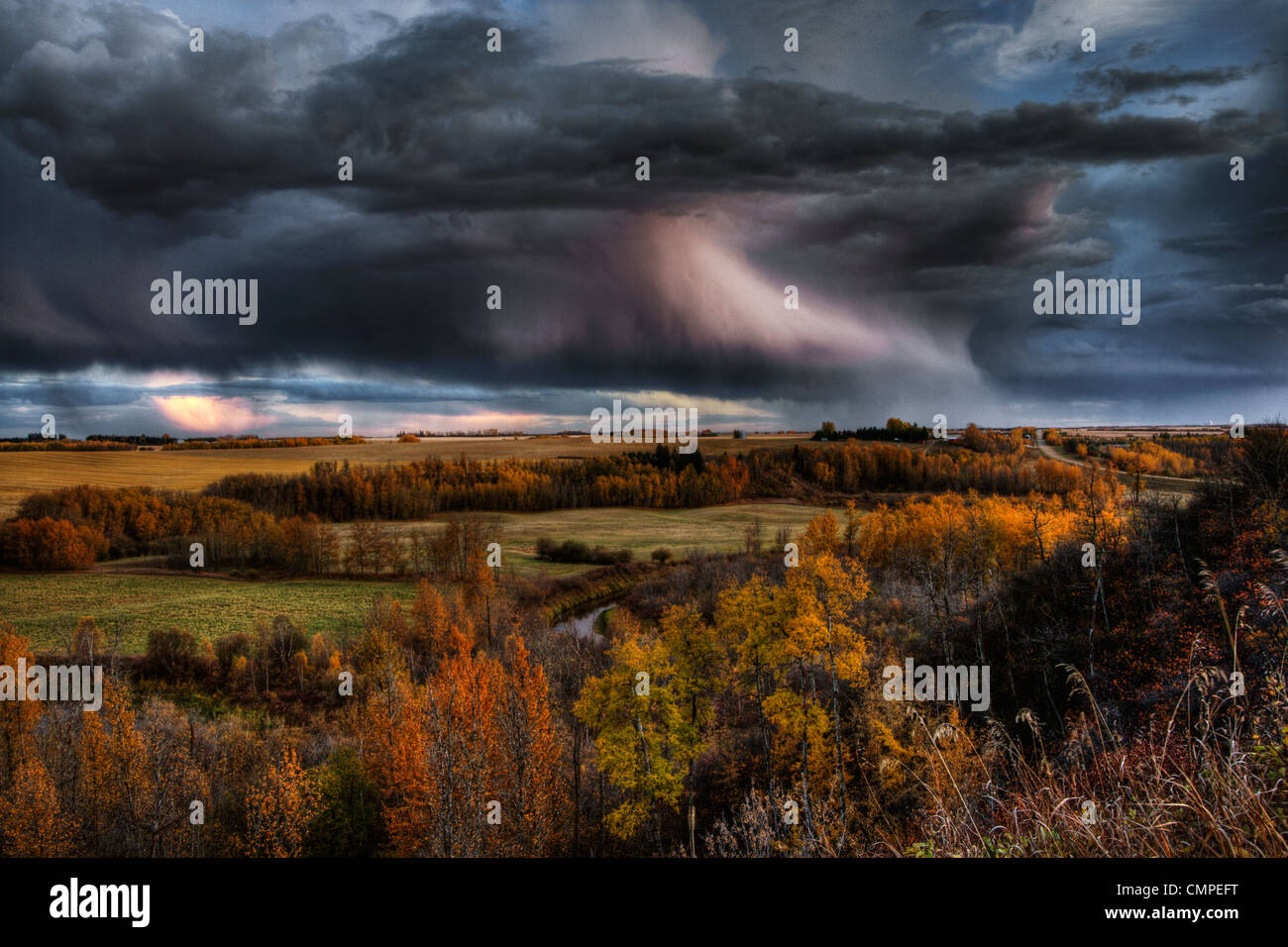 Storm Clouds over the Sturgeon River Valley in Autumn, rural Alberta ...