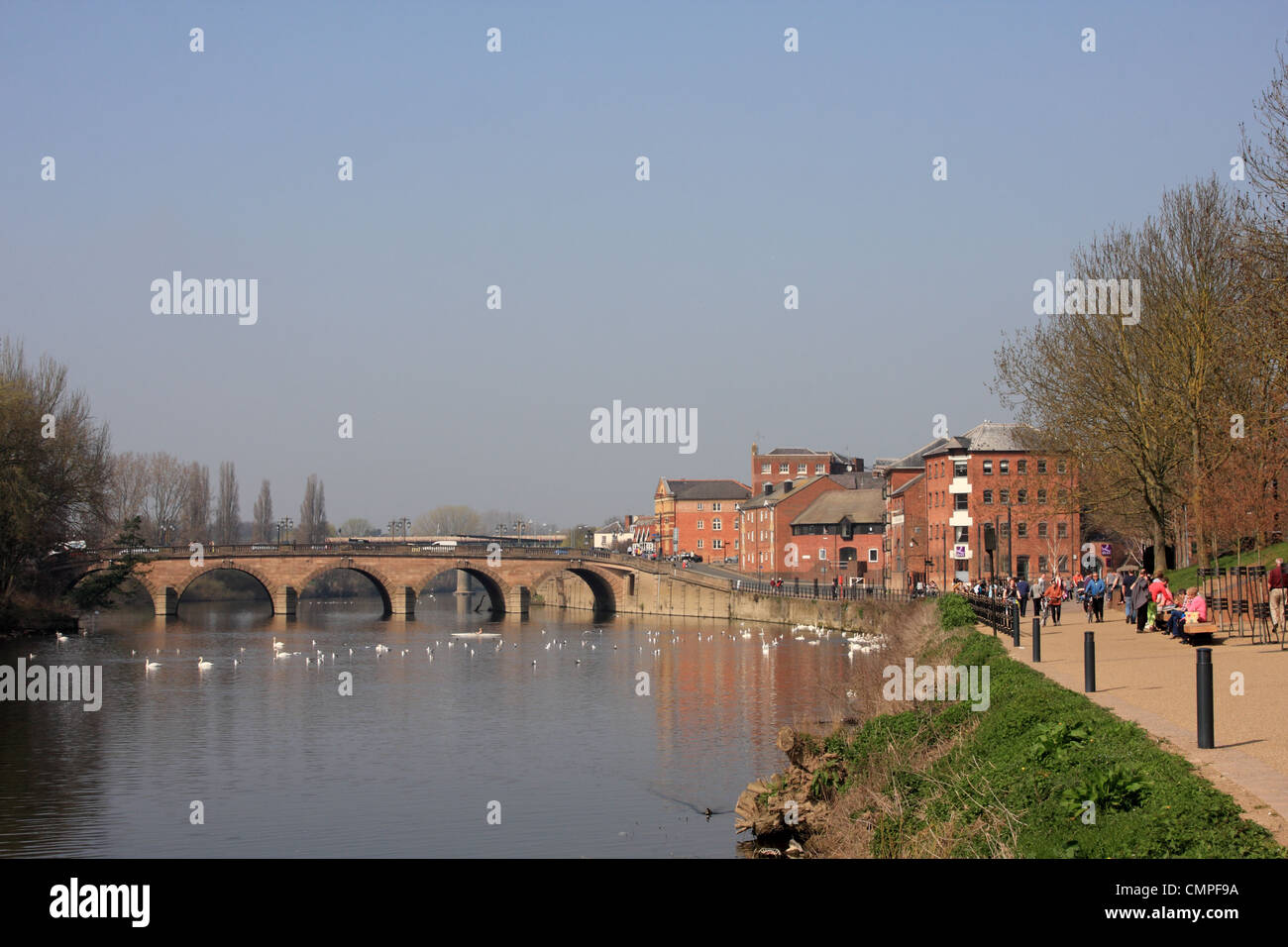 A view of the bridge over the river Severn at Worcester, showing the ...