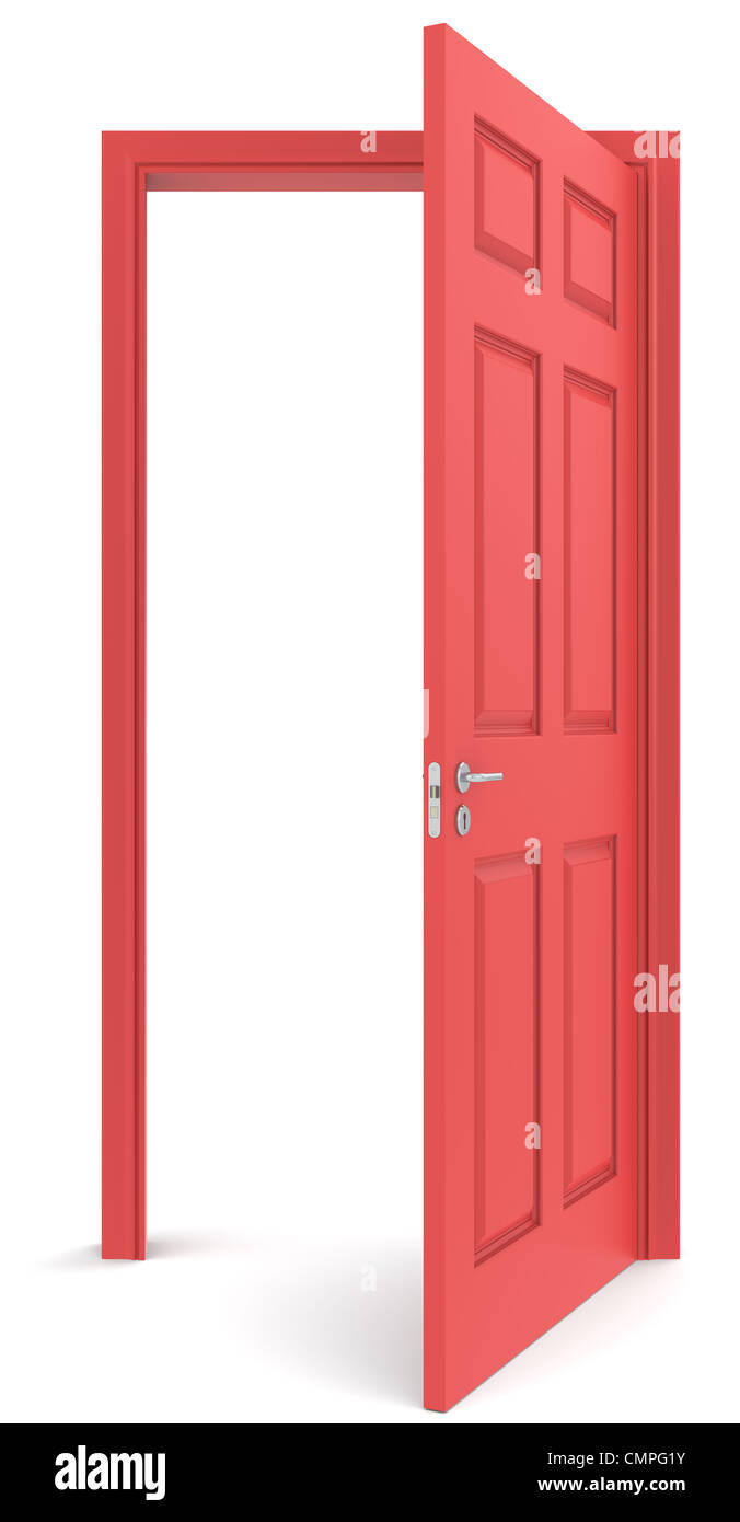 Open Red door. White background. Copy space Stock Photo - Alamy