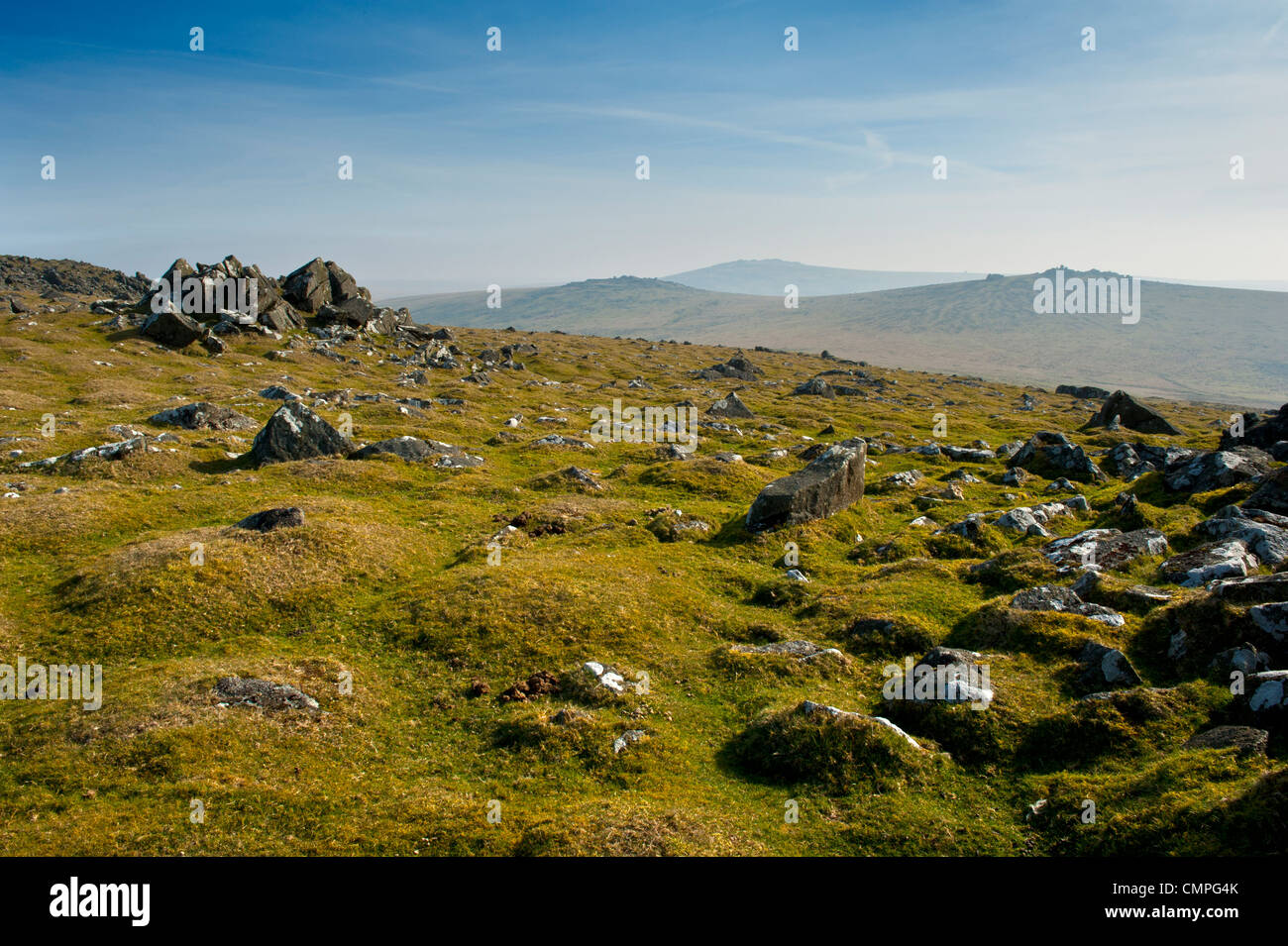 Early morning from Cox Tor and local Tors of Roos Tor, Great Staple Tor ...