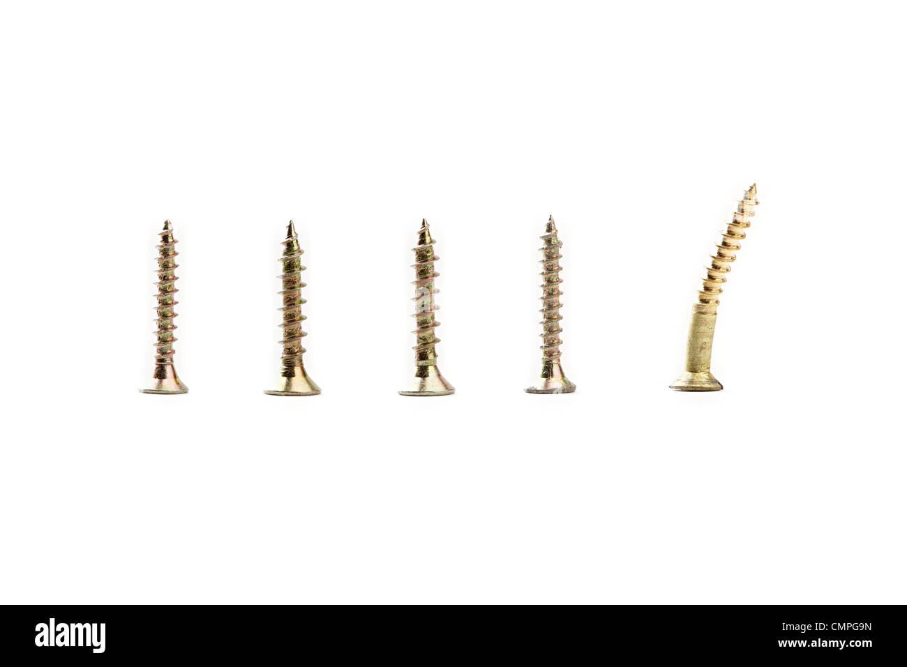 line of golden screws on a white background Stock Photo - Alamy