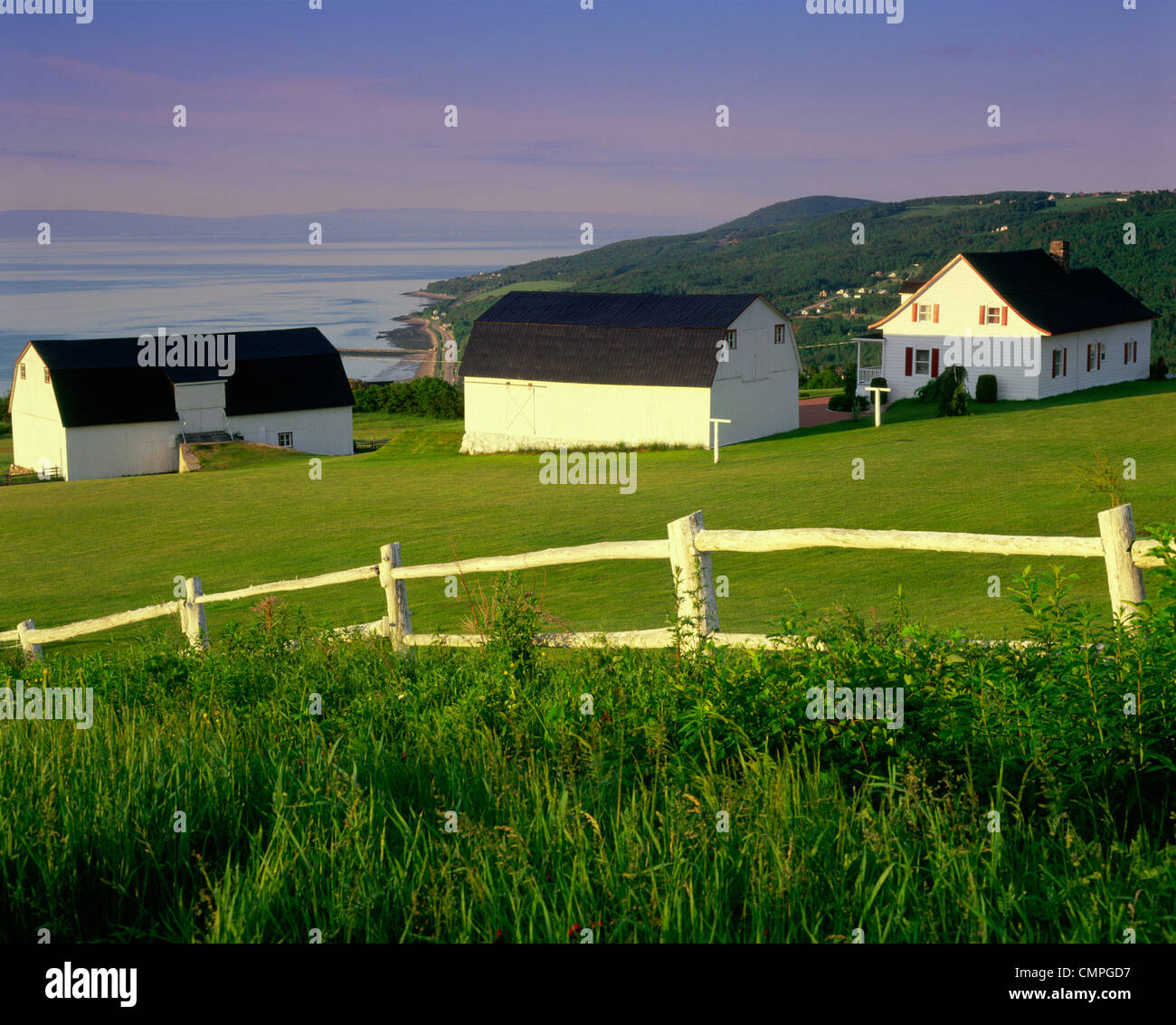 Farm on St Lawrence River, St Irenee, Charlevoix, Quebec Stock Photo ...
